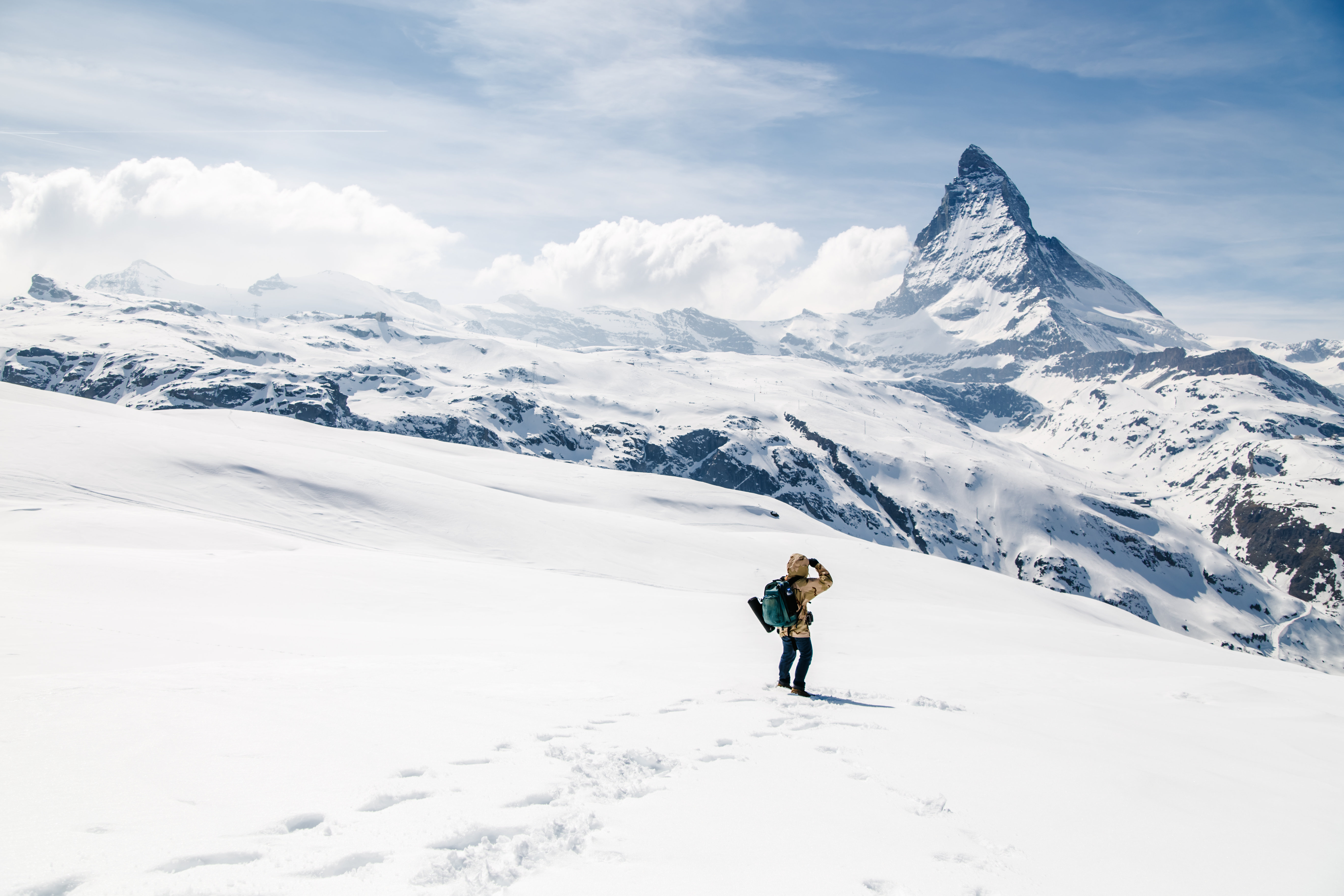 Millwood Pines Man Looking At The Background Of Matterhorn by - Wrapped ...