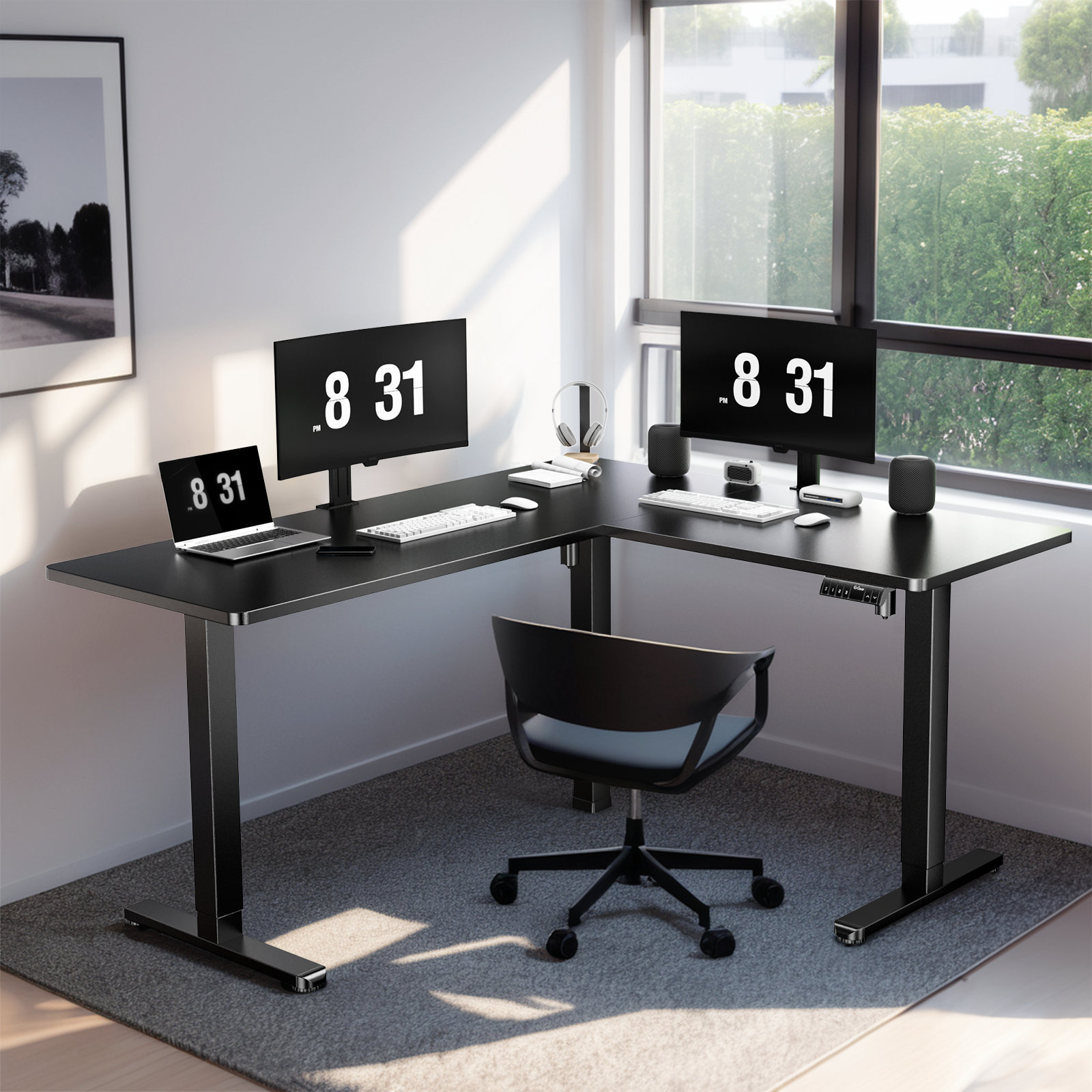 Inbox Zero Kokontis 63" L Shaped Height Adjustable Electric Corner ...