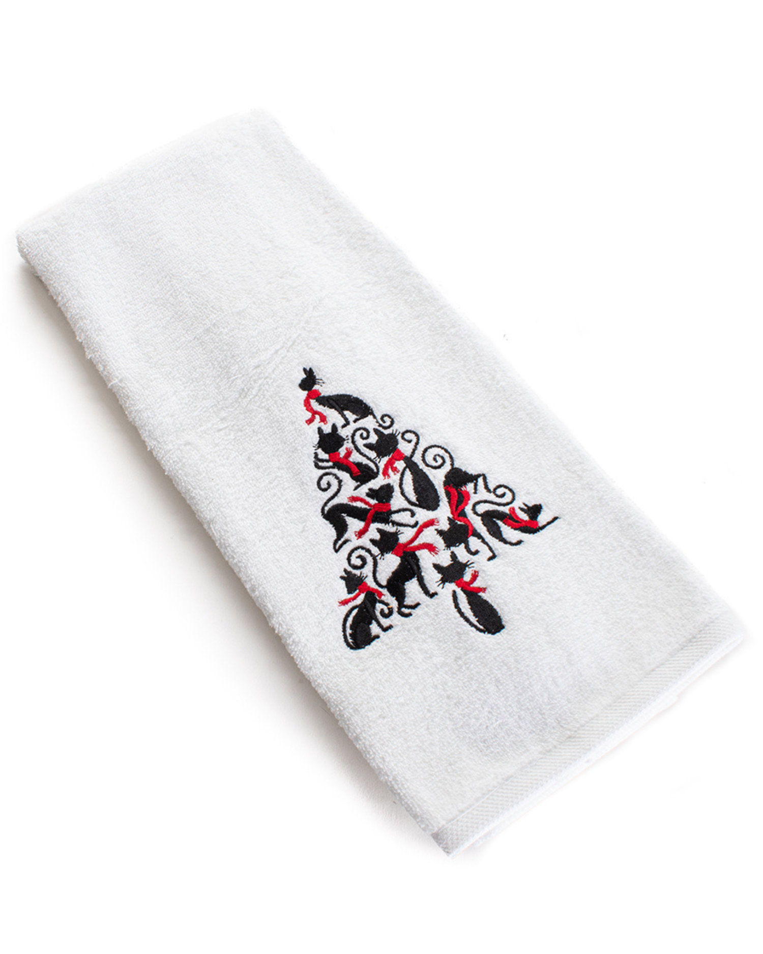 The Holiday Aisle® Embroidered Holiday Cat Tree 100% Cotton Hand Towel ...