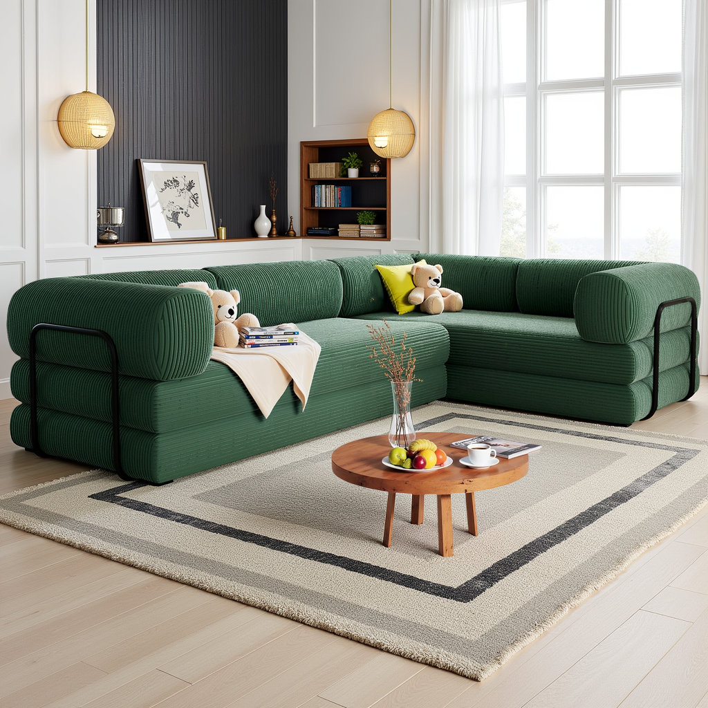 Mercer41 Modular L-Shaped Sectional Sofa Corduroy Fabric 4-Seat ...