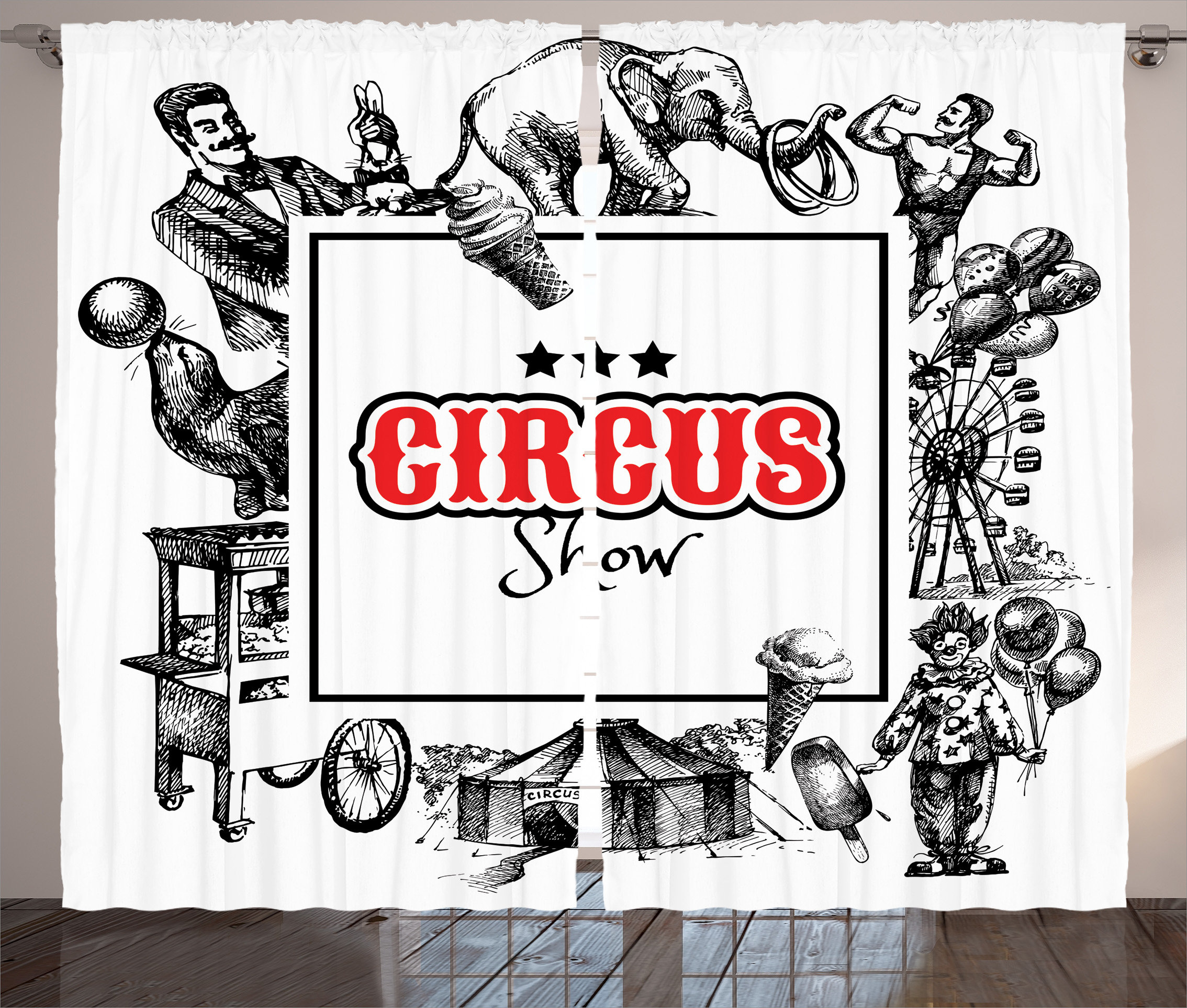 East Urban Home Circus Graphic Print and Text Semi-Sheer Rod Pocket ...