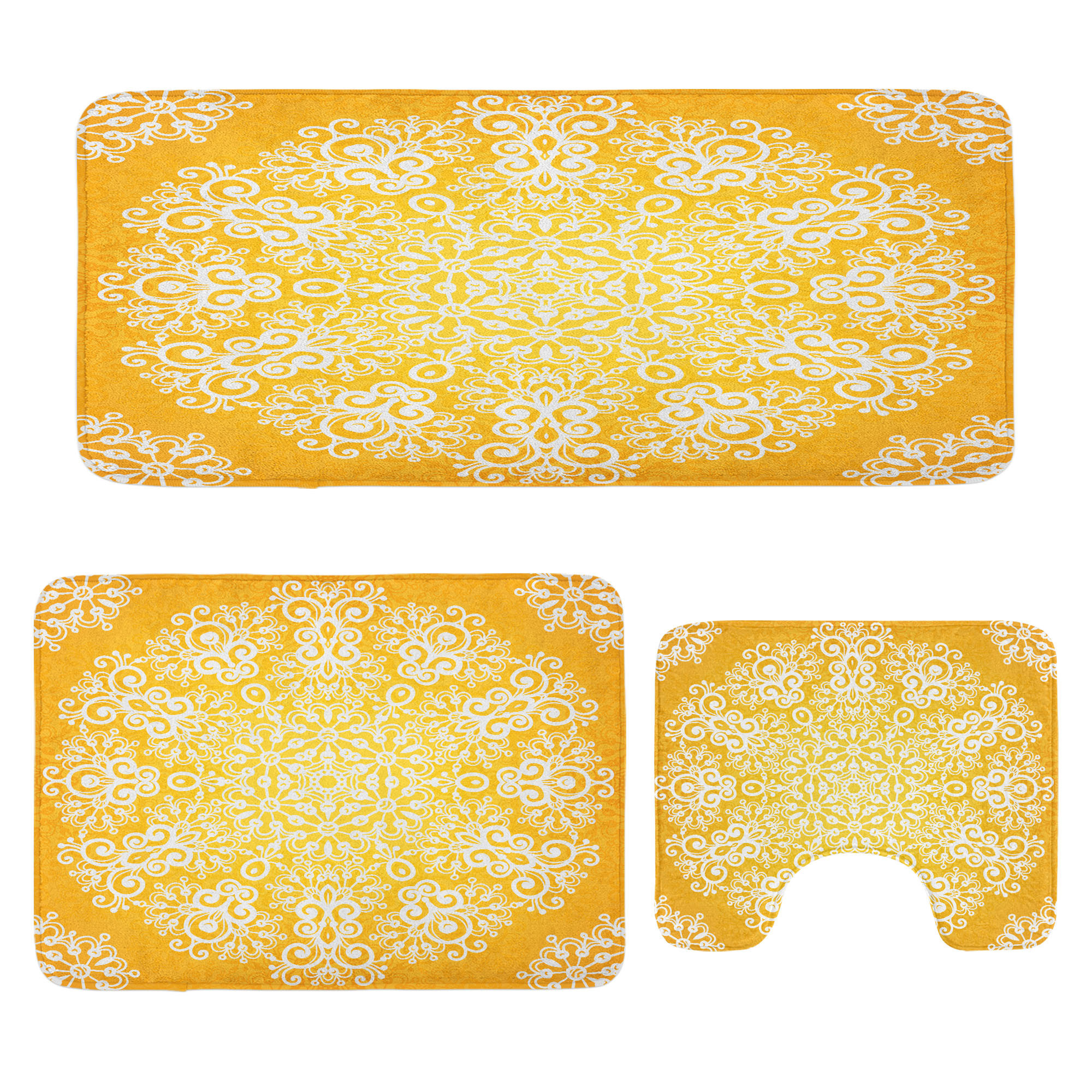 East Urban Home Yellow Bathroom Rug Set 3 Pieces U-Shape & Rectangle ...