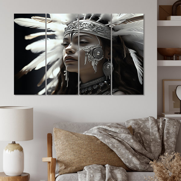 DesignArt Native Tribal Spirit Portrait On Canvas 4 Pieces Print | Wayfair