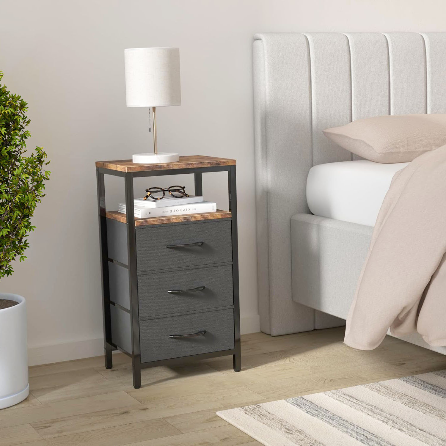 AKLOV 27.6 Inch Side Table with Fabric Drawers, End Table Bedside Table ...