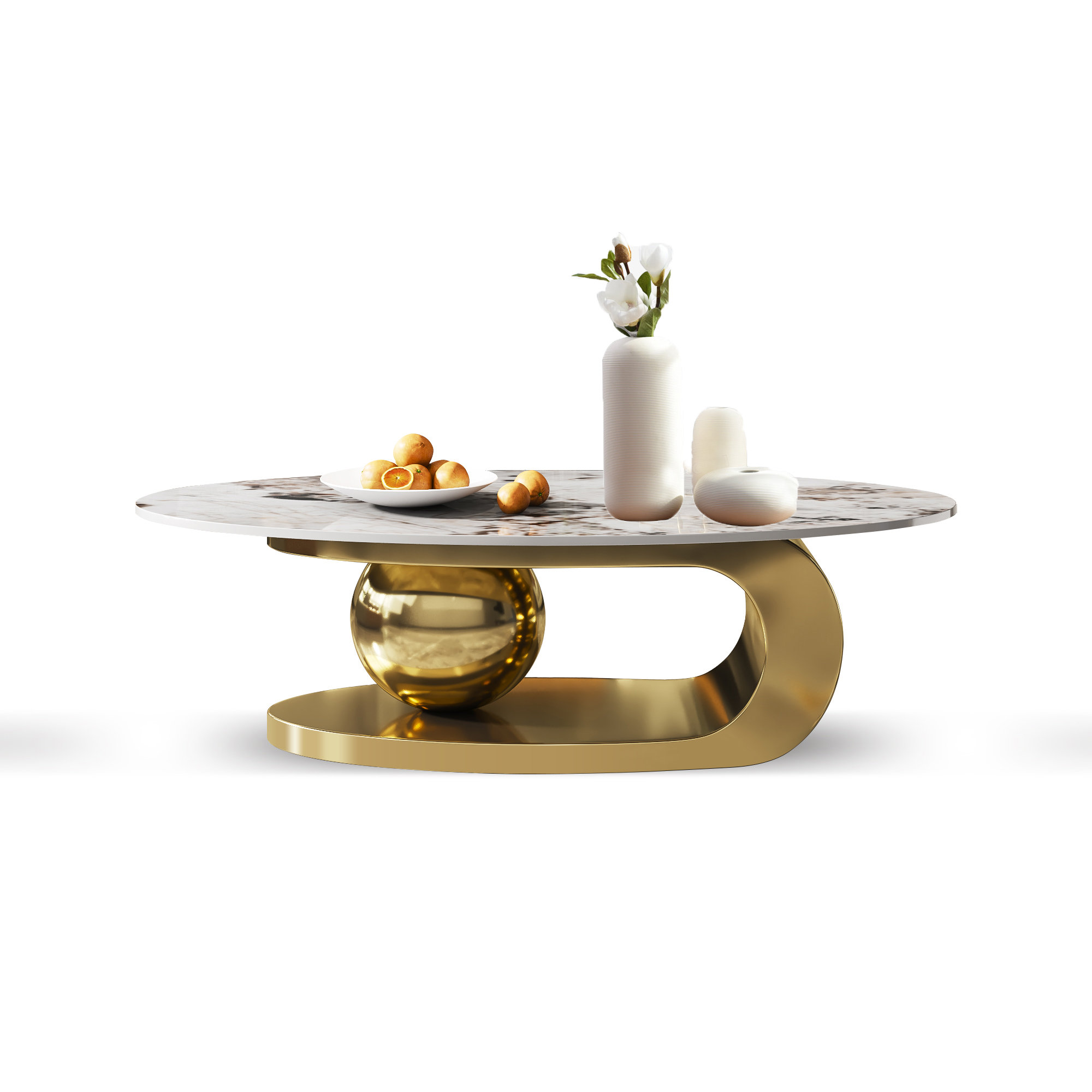 Everly Quinn Oval Single Faux Marble Coffee Table, Irregular Center ...