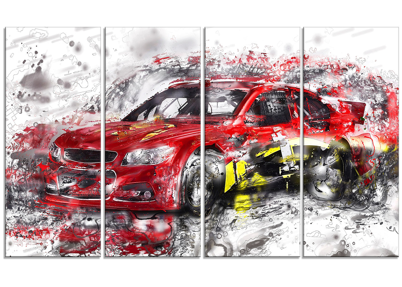 Design Art Red Rally Car 4 Piece Graphic Art on Wrapped Canvas Set ...