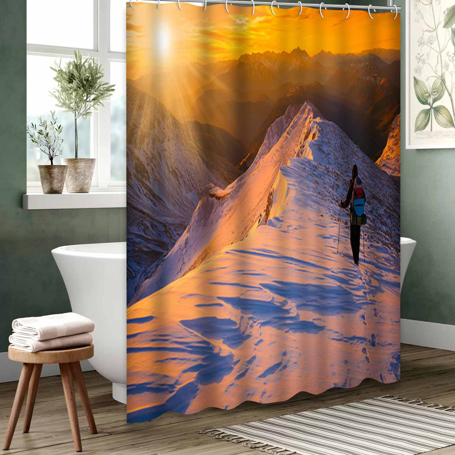 East Urban Home AlpineGlow Shower Curtain - Sunset Snow Radiance Bath ...