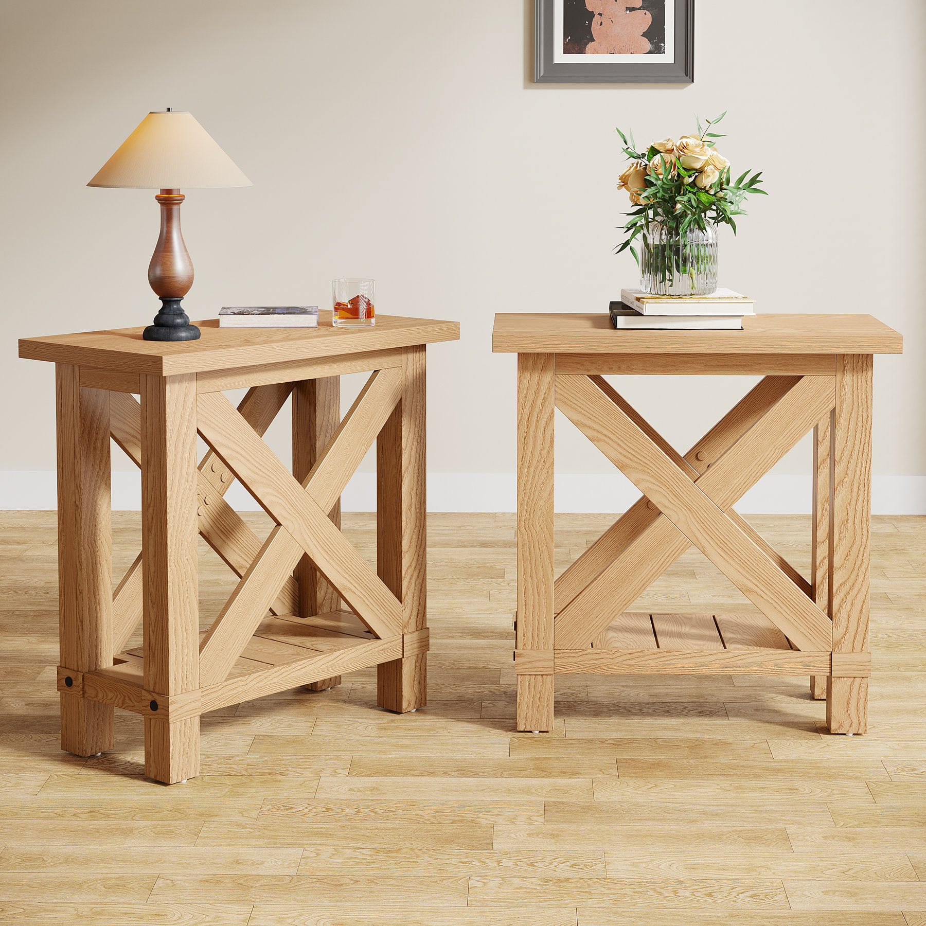 Gracie Oaks 25" End Table with X Shape Frame, Hidden Metal L Bracket ...