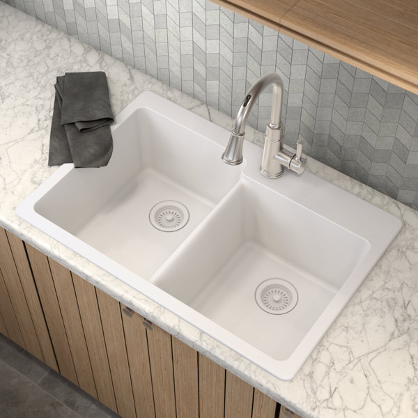 Moen Host 33-Inch Wide x 9.5-Inch Deep Dual Mount Granite Double Bowl ...