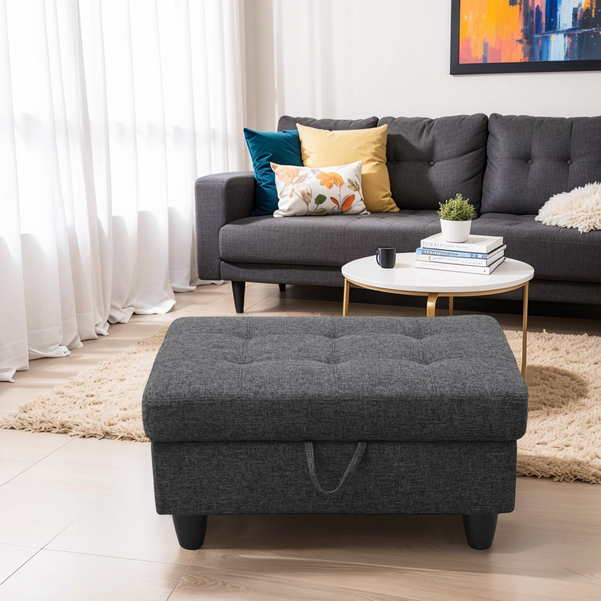 Winston Porter Modern storage Ottoman with black and grey seat ...