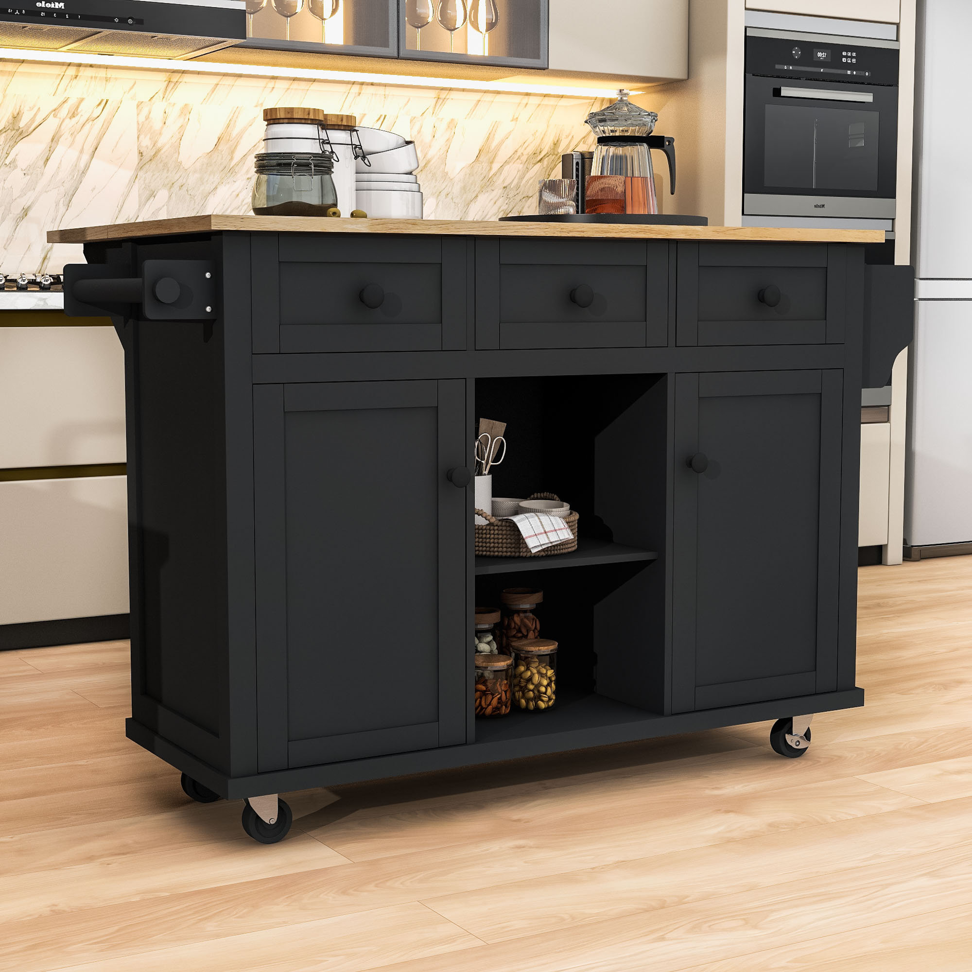 Lark Manor Dolcho Versatile 3 Drawers Kitchen Island Cart with ...
