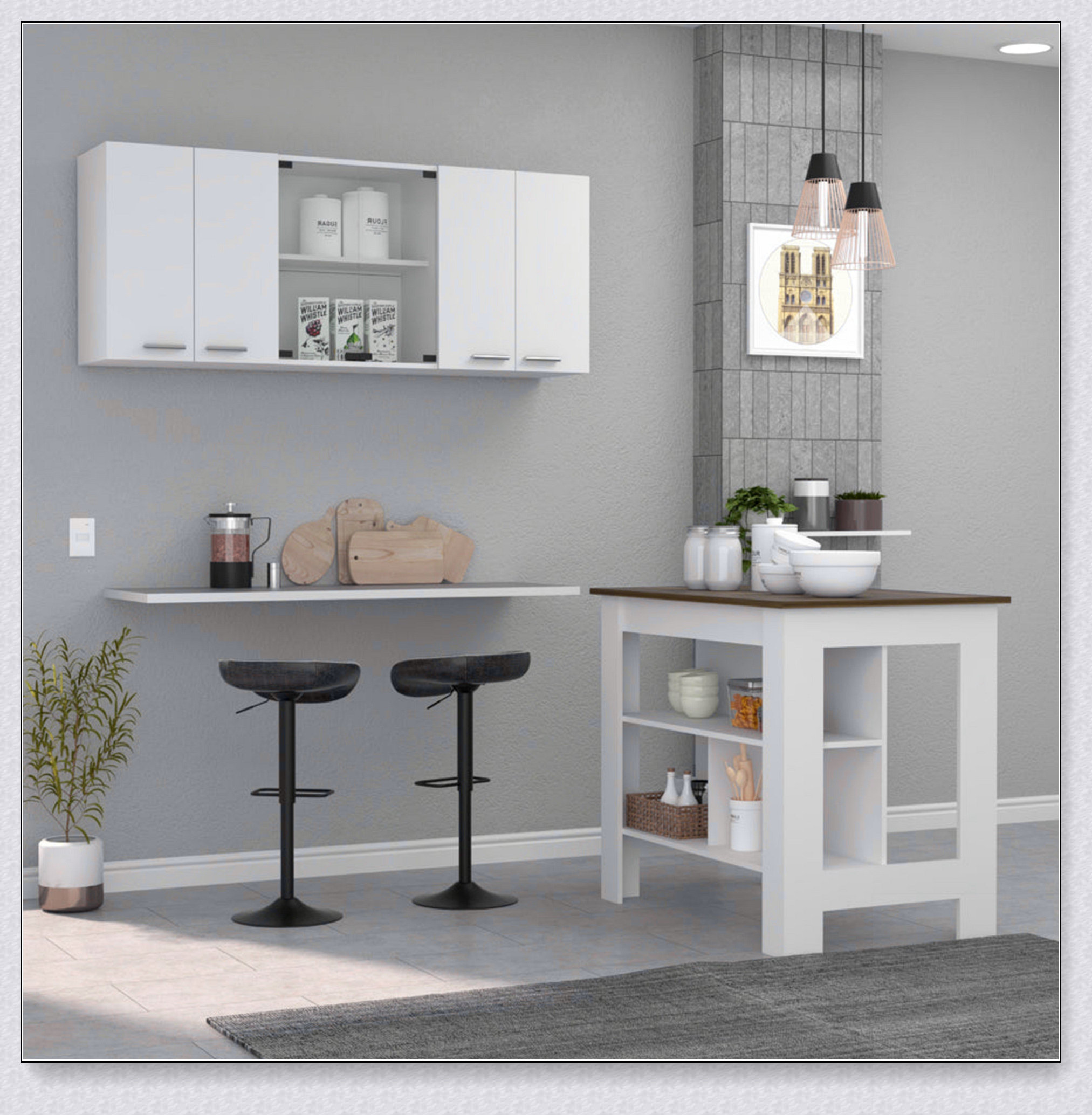 Latitude Run® Onyx 2-Piece Kitchen Set with Island and Wall Cabinet ...