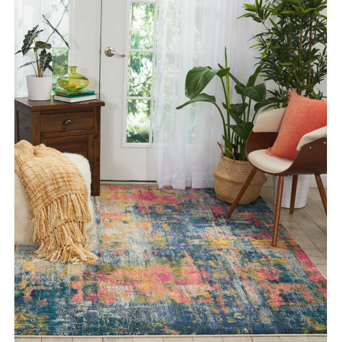 Ivy Bronx Velva Performance Blue/Yellow/Pink Rug & Reviews | Wayfair