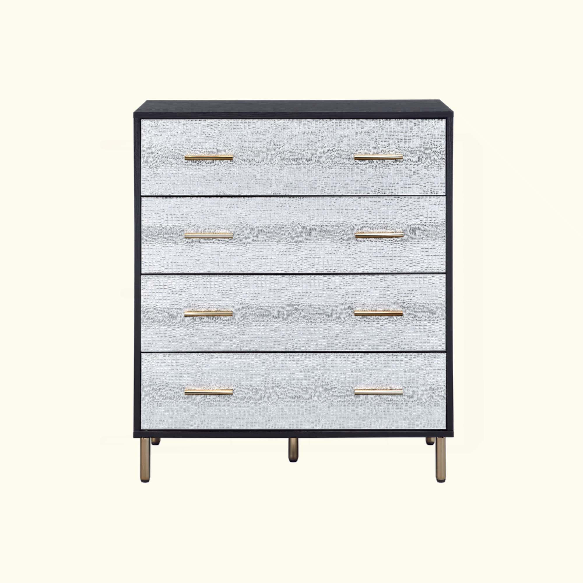 Mercer41 4-Drawer Chest - Faux Crocodile Skin Fronts, Metal Legs, 2/3 ...