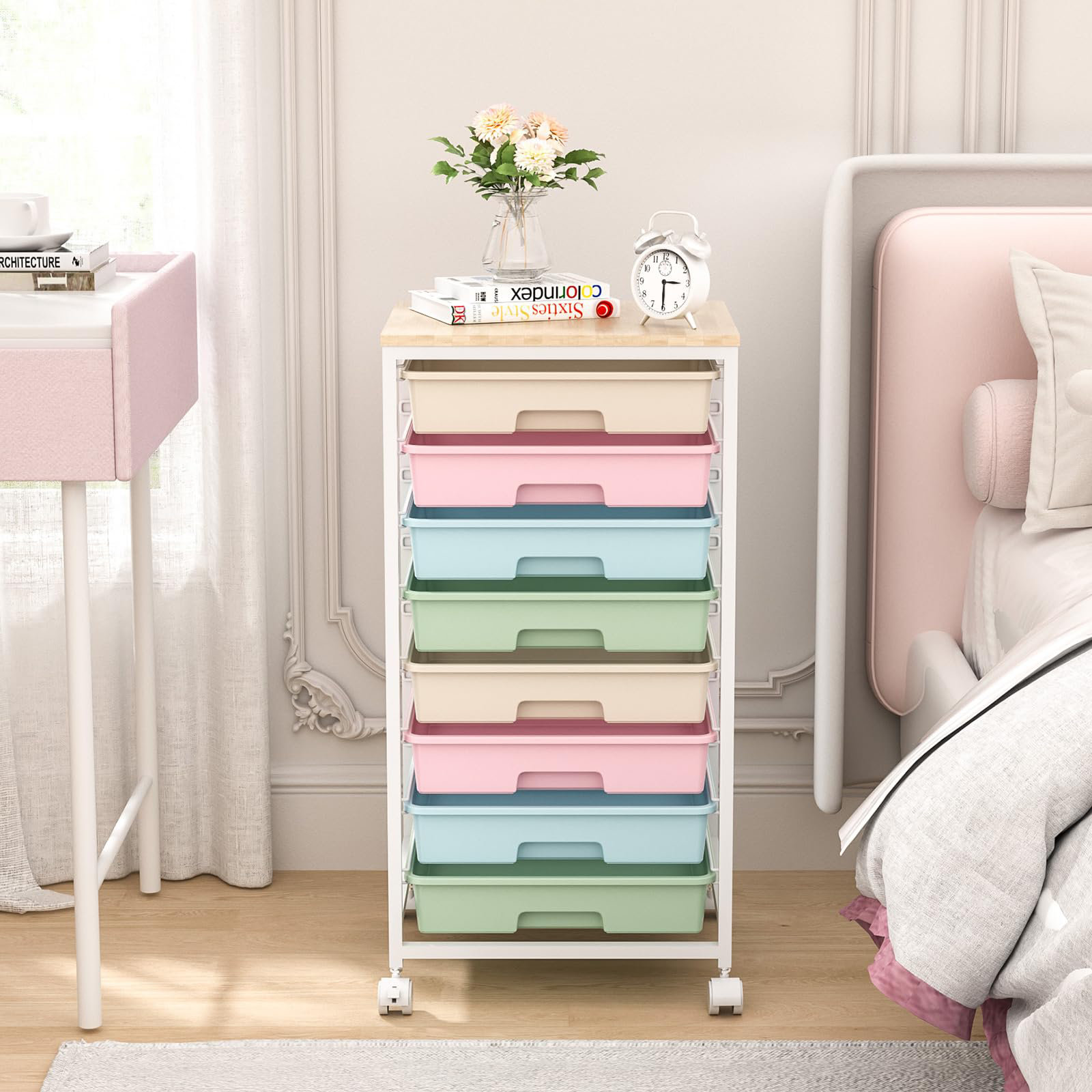 Rebrilliant Rainbow Rolling Storage Cart With 8 Drawers & Wooden ...