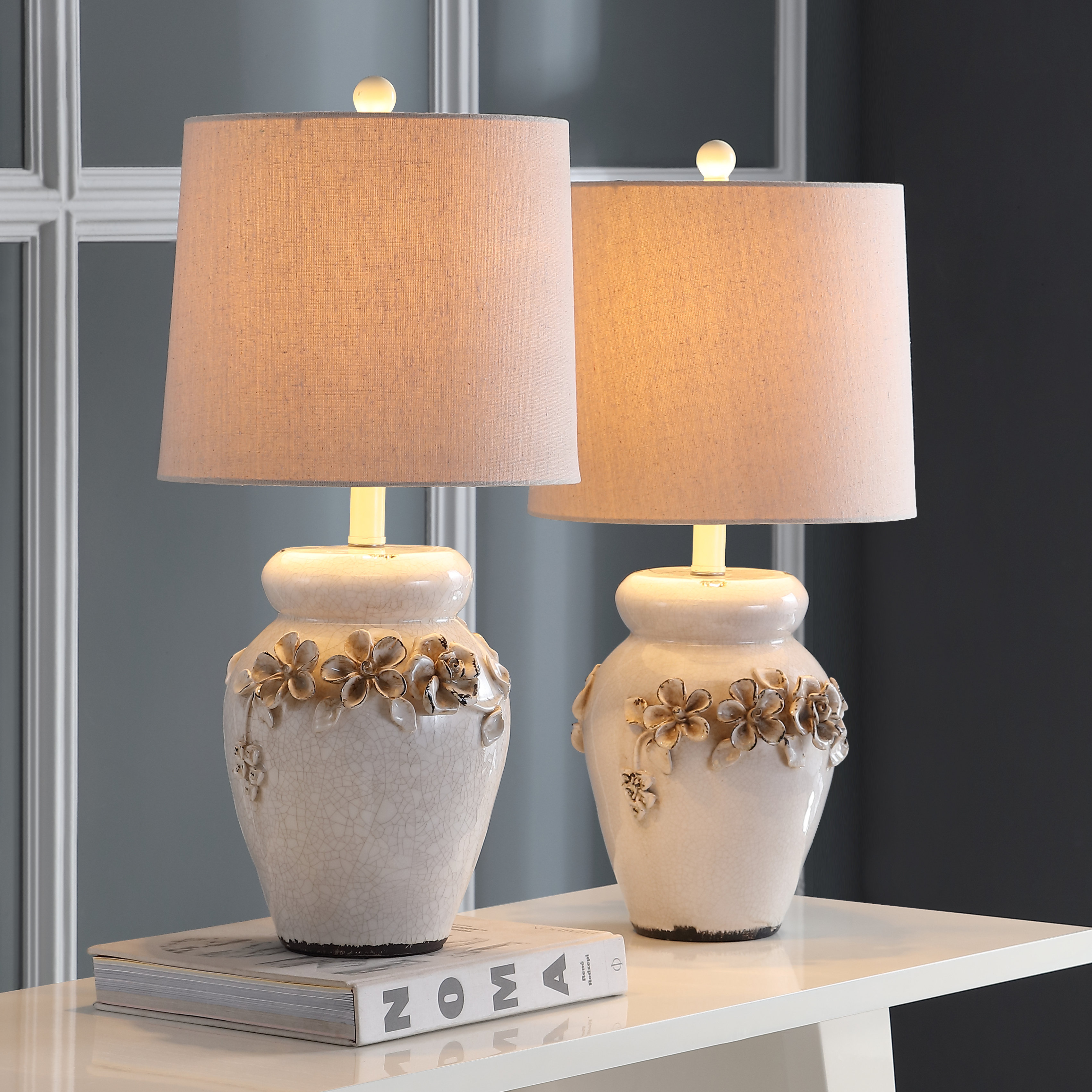 Canora Grey Breisacher 24" Distressed Cream Table Lamp Set & Reviews ...