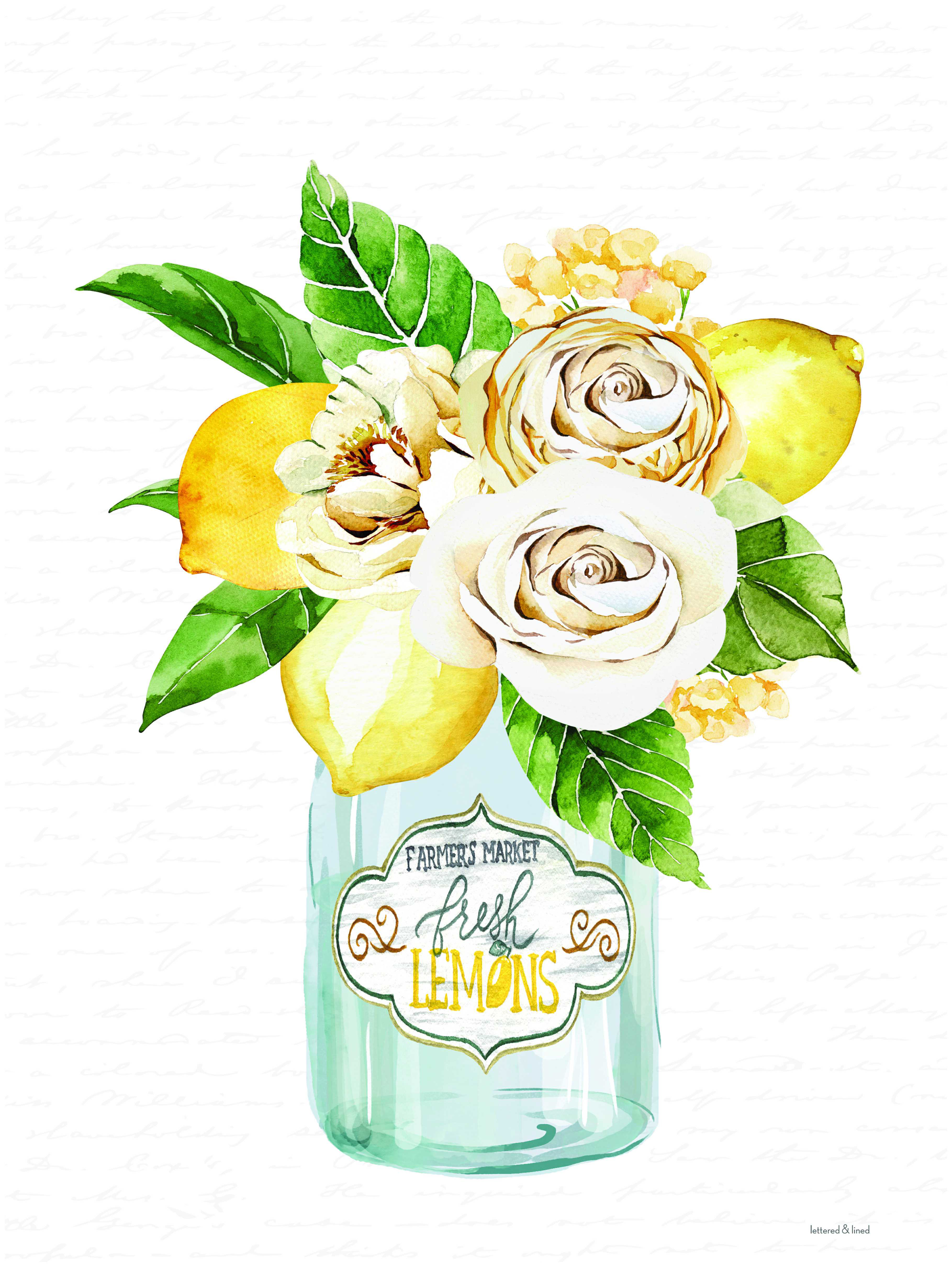 August Grove® Lemons and Flowers Bouquet - Wrapped Canvas Print | Wayfair