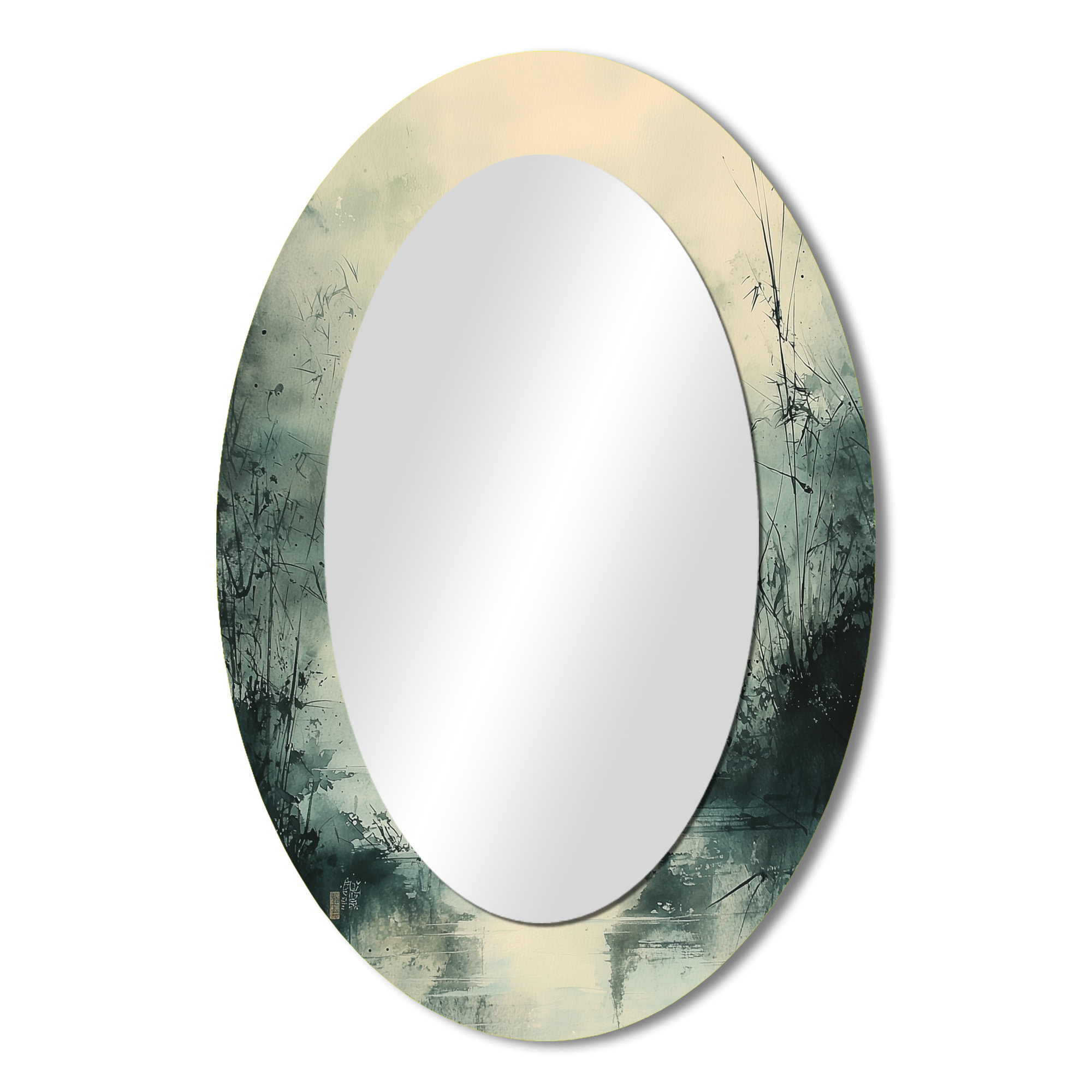 Mercer41 Cranes In The Misty Marsh I - Large Oval Wall Mirror On Metal ...