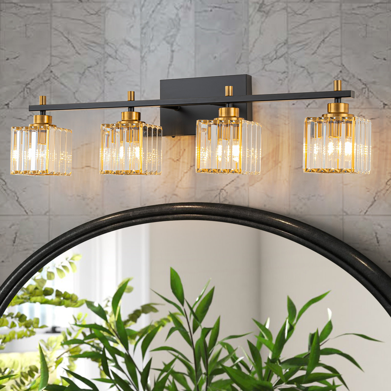 Mercer41 Satoshi Dimmable Bathroom Vanity Light With Crystal Shade ...