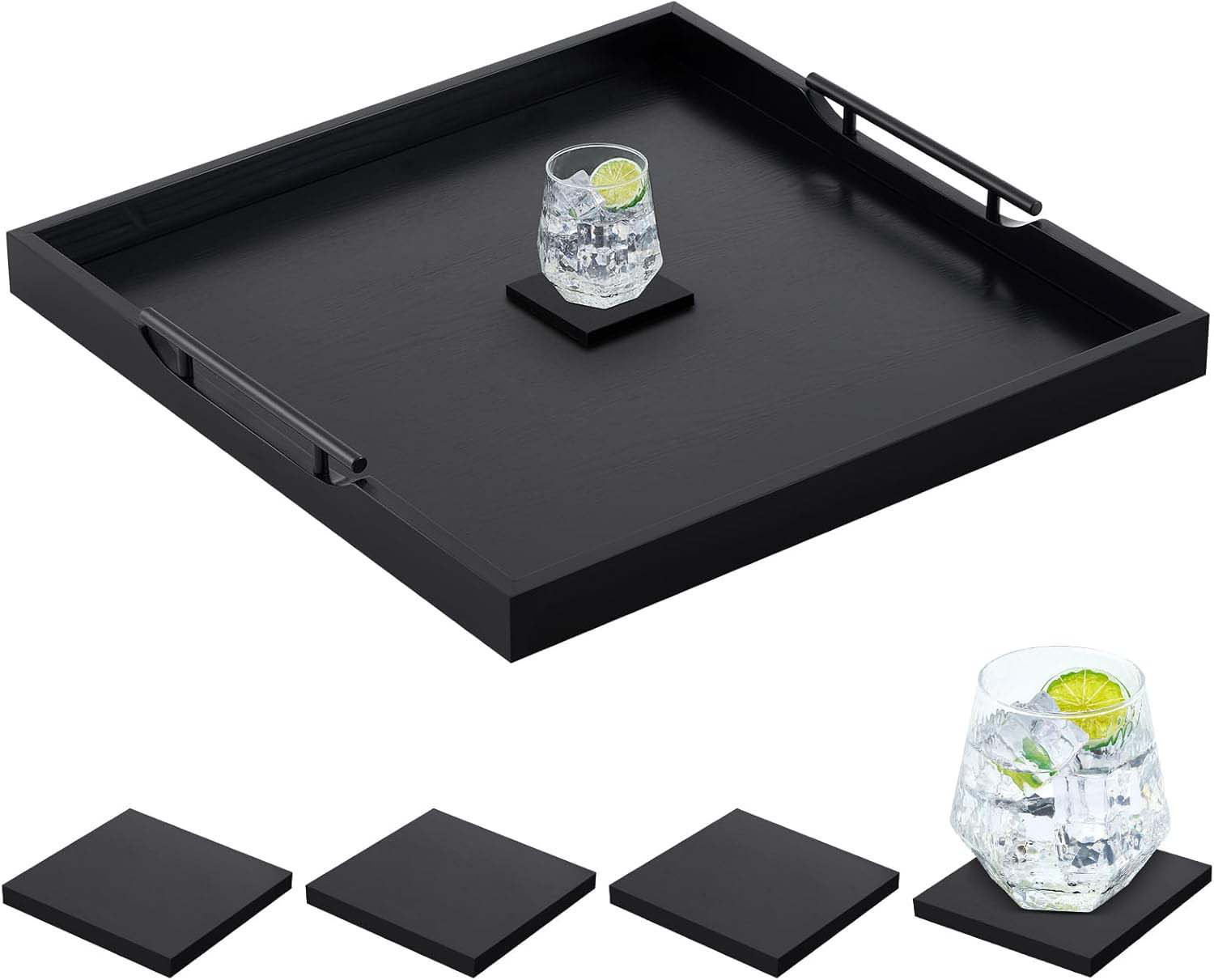 WINUAL Large Square Ottoman Tray 24 X 24 X 2 Inch Wood Serving Tray ...