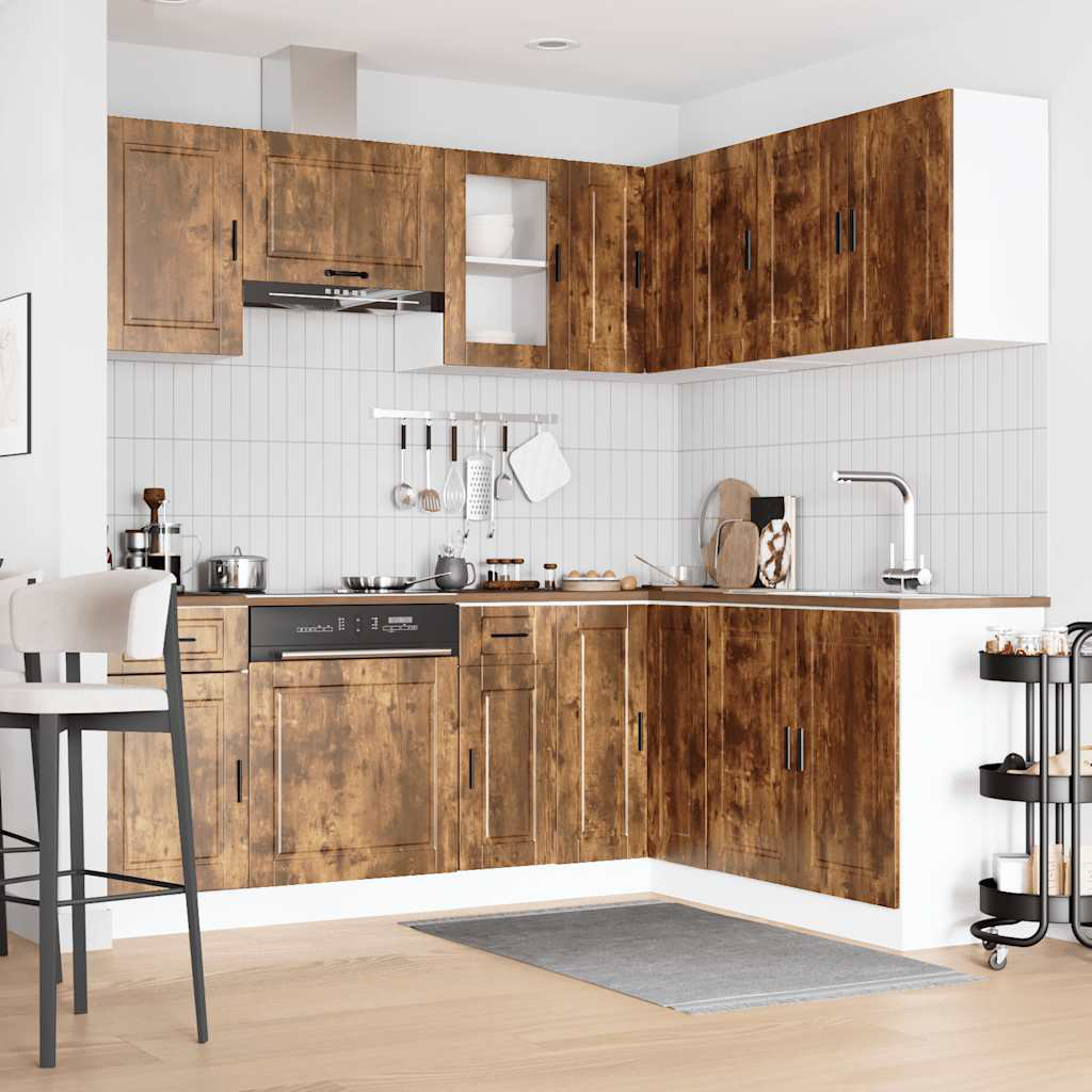 Vidaxl Kitchen Cabinet Set Smoked Oak Engineered Wood, Glass Large ...
