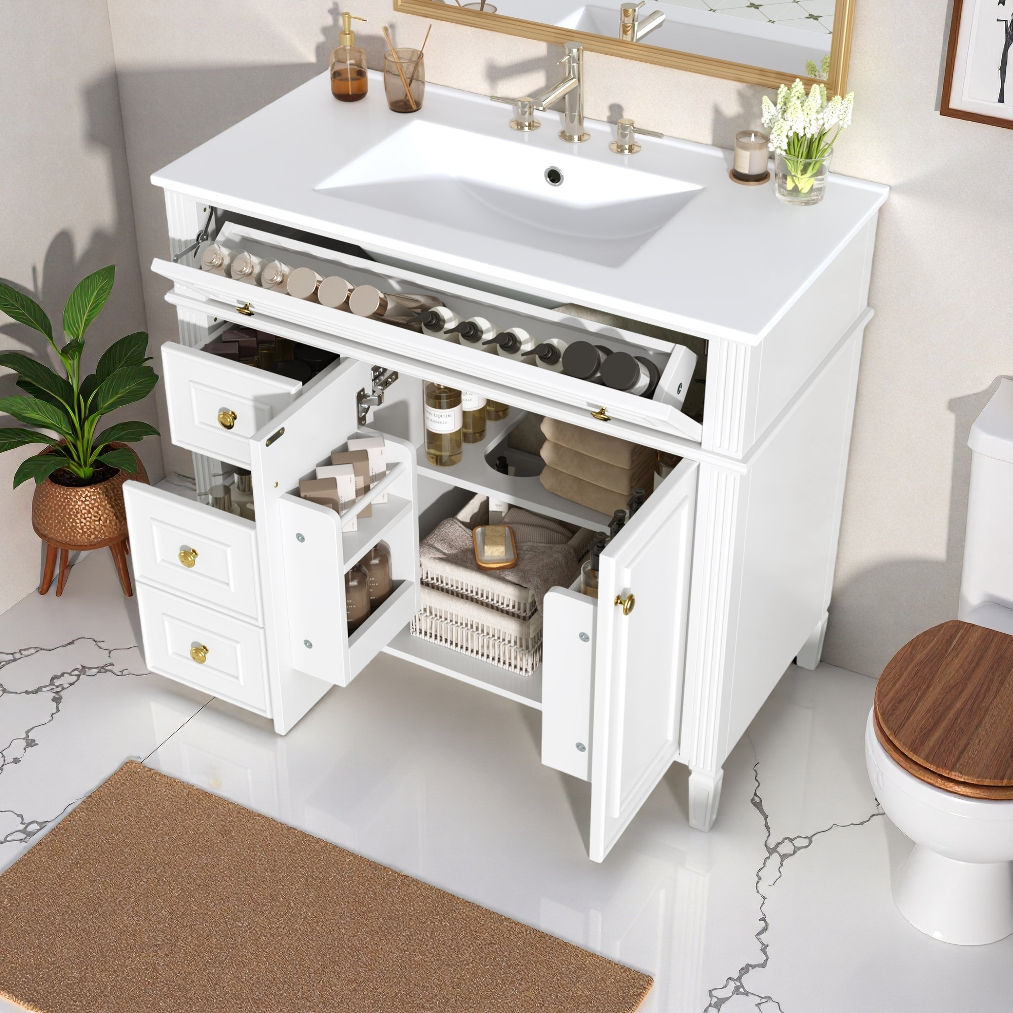 Winston Porter Modern Bathroom Vanity With Sink, 1 Flip-out Drawer, 2 ...