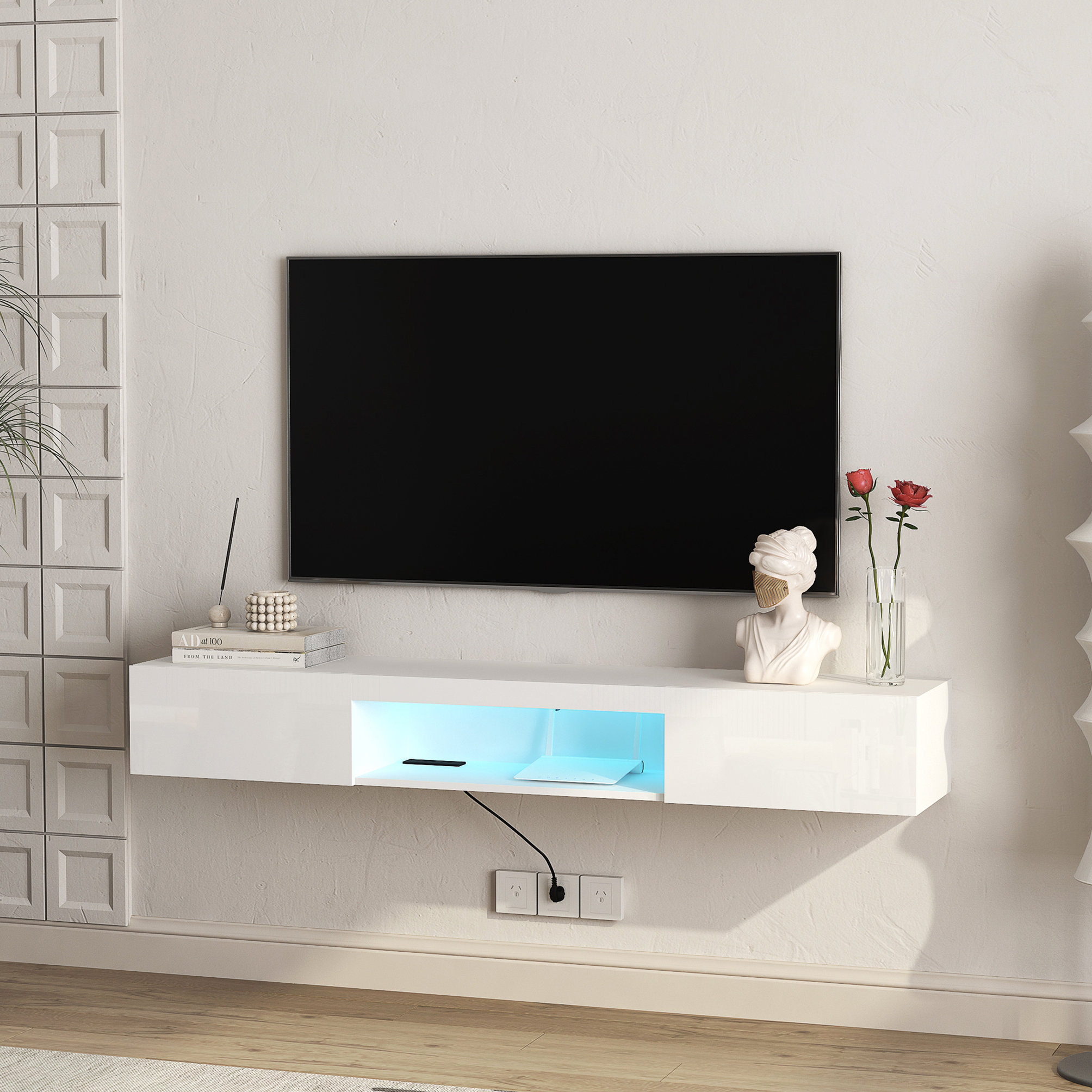 Ivy Bronx Floating TV Stand, Wall Mounted TV Shelf With LED Lights ...