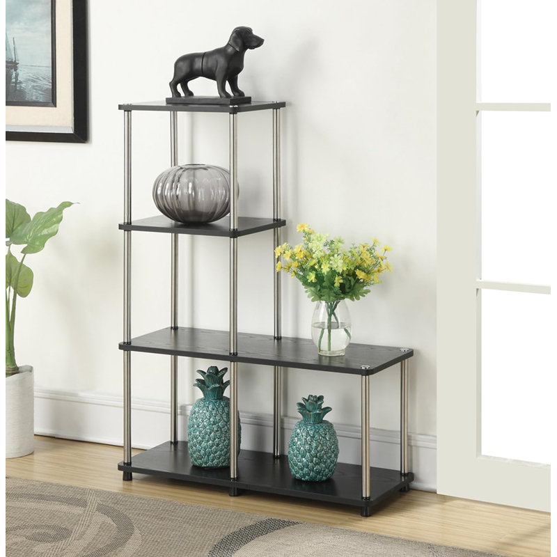 Latitude Run® 4-Tier Multi-Shelf L-Shaped Bookshelf With Woodgrain ...