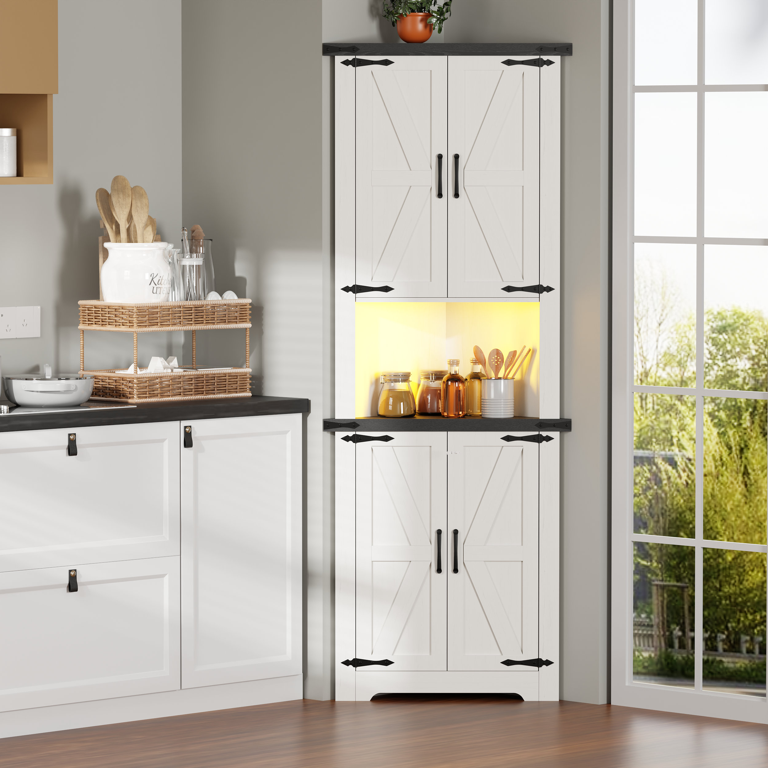 Gracie Oaks 67''H Corner Kitchen Pantry, Freestanding Corner Cabinet ...