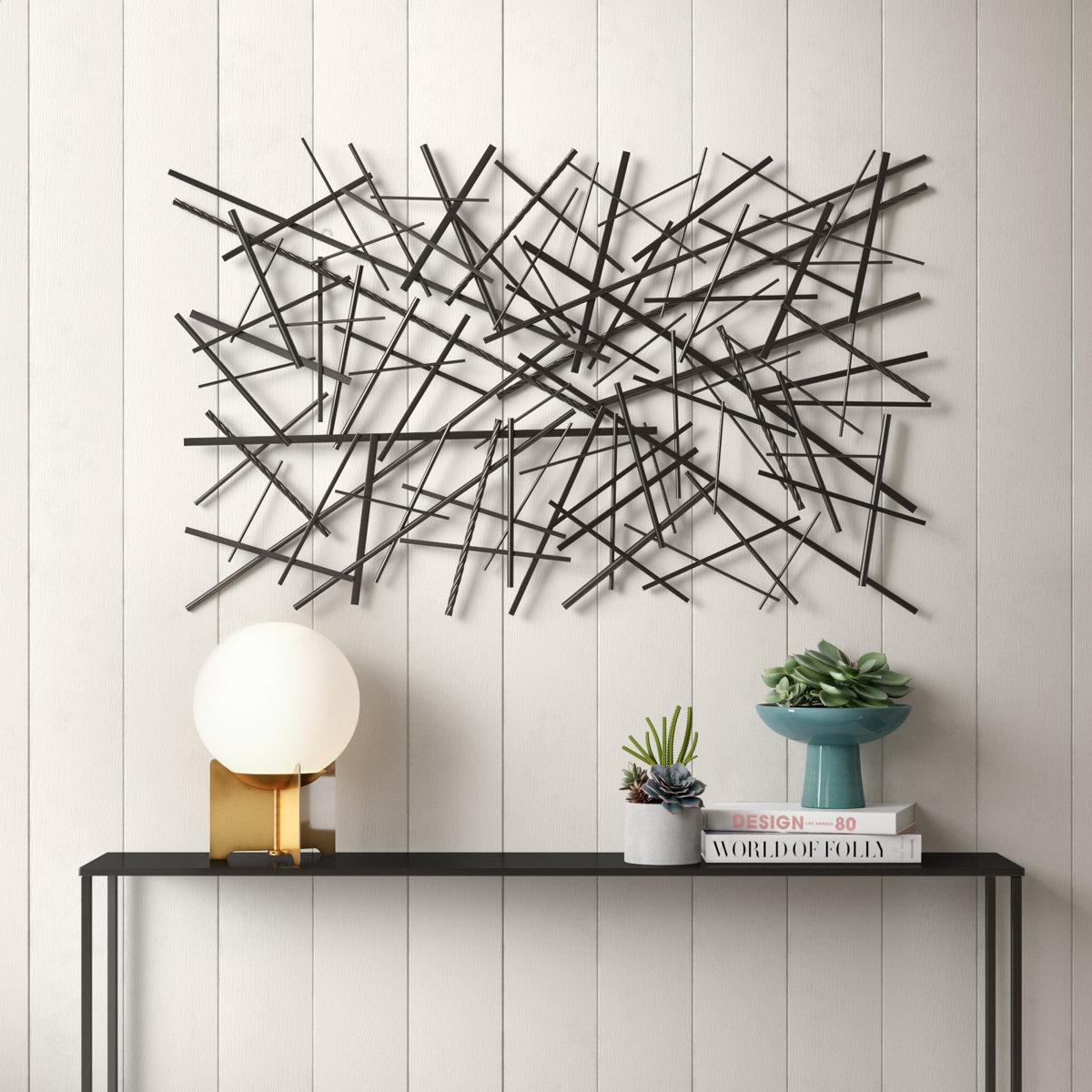 Mercury Row Black Metal Overlapping Lines Geometric Home Wall Decor ...