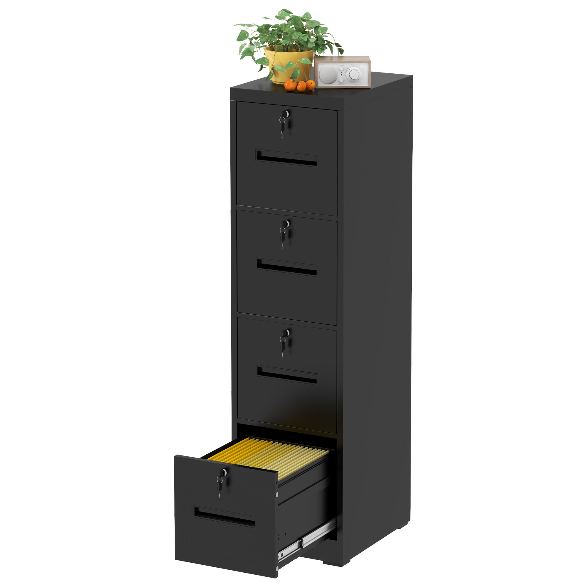 Inbox Zero 4-Drawer Vertical Metal File Cabinet with Lockable Drawers ...