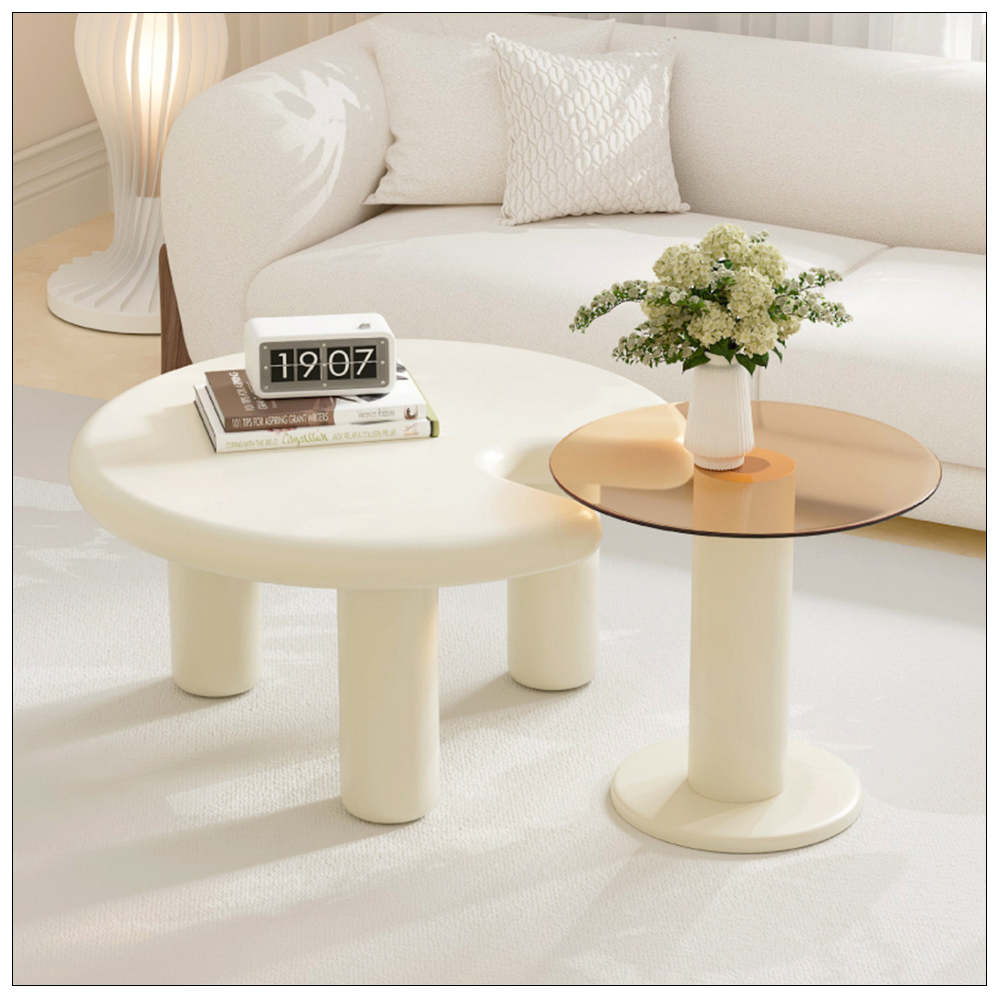 Wrought Studio Circular Beige Cream Coffee Table Set Easy Assembly For ...