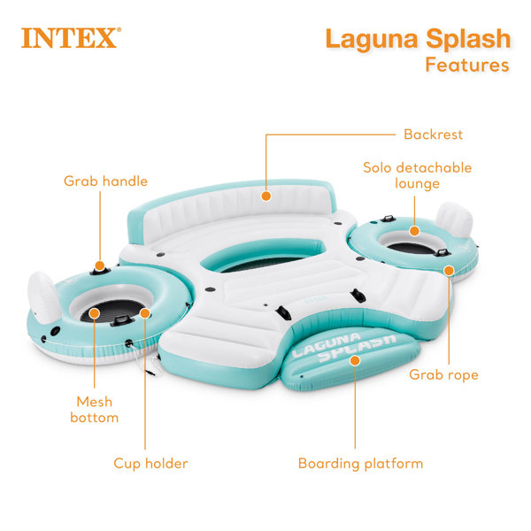 Intex Laguna Splash Island Floating Water Raft with 2 Detachable Lounge ...