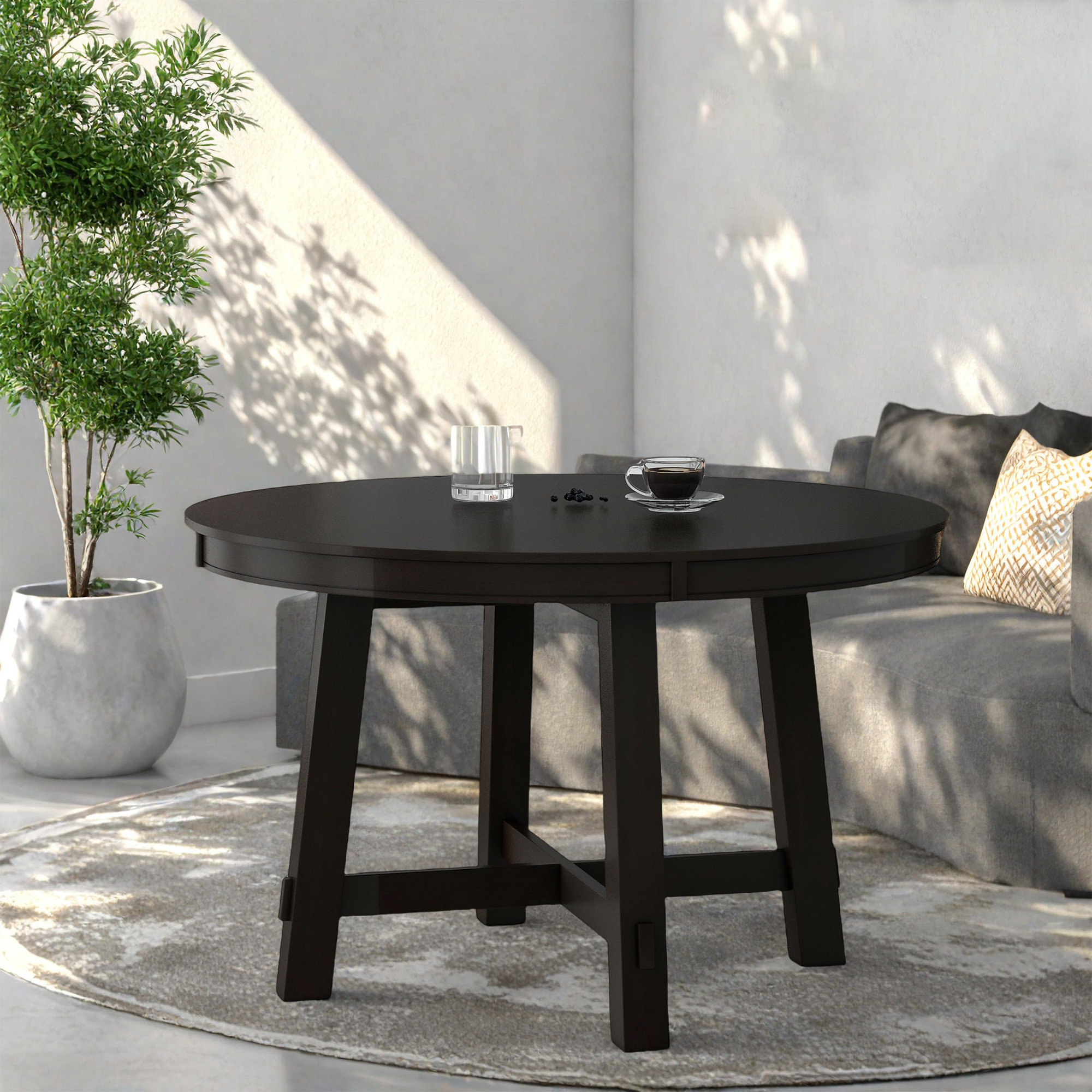 Gracie Oaks Farmhouse Round Dining Table With Extendable Leaf, X ...