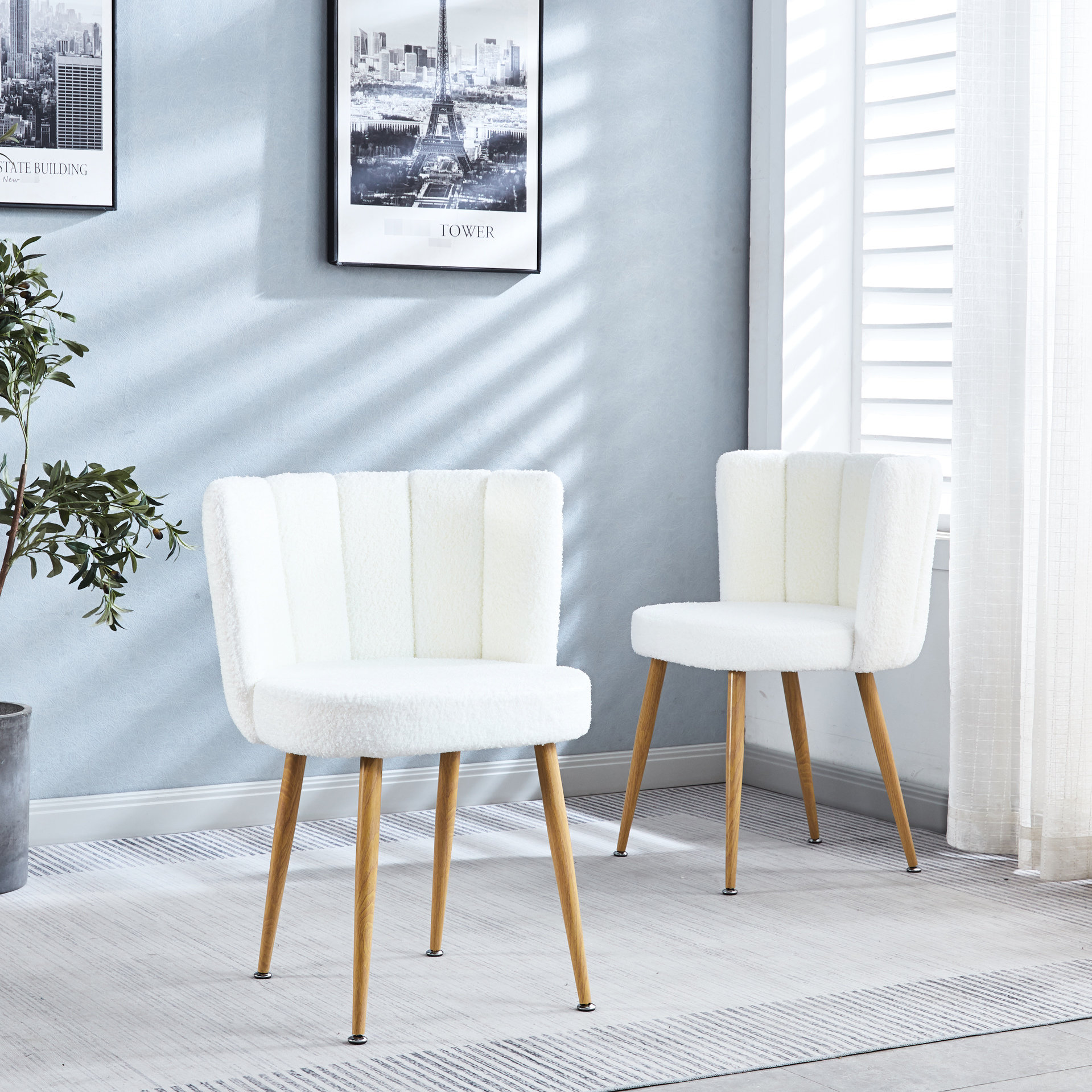 George Oliver 2 White Dining Chairs: Spacious Seating, Short Hair ...