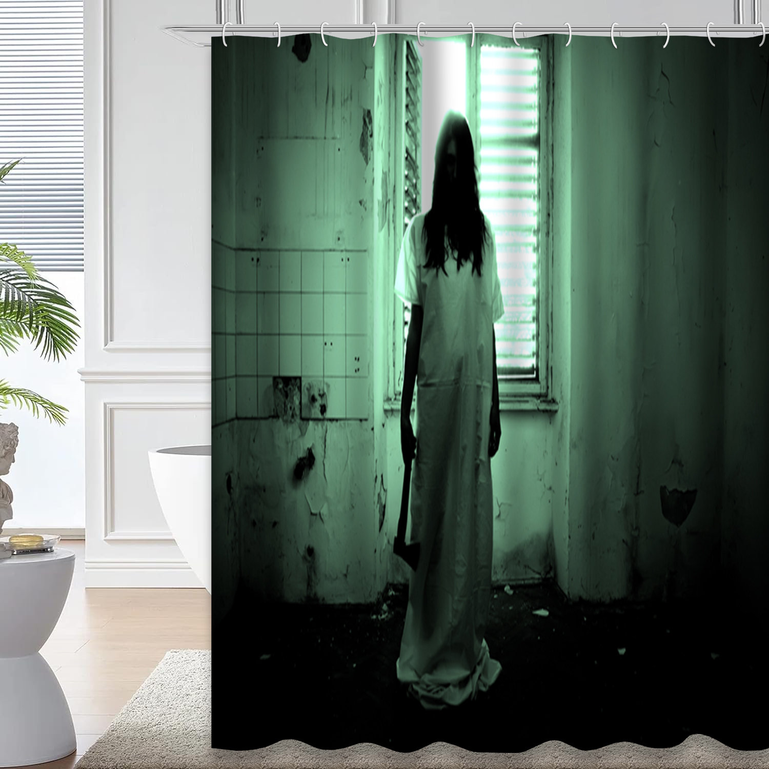 East Urban Home White Dark Black Waterproof Shower Curtain,Horror Scene ...