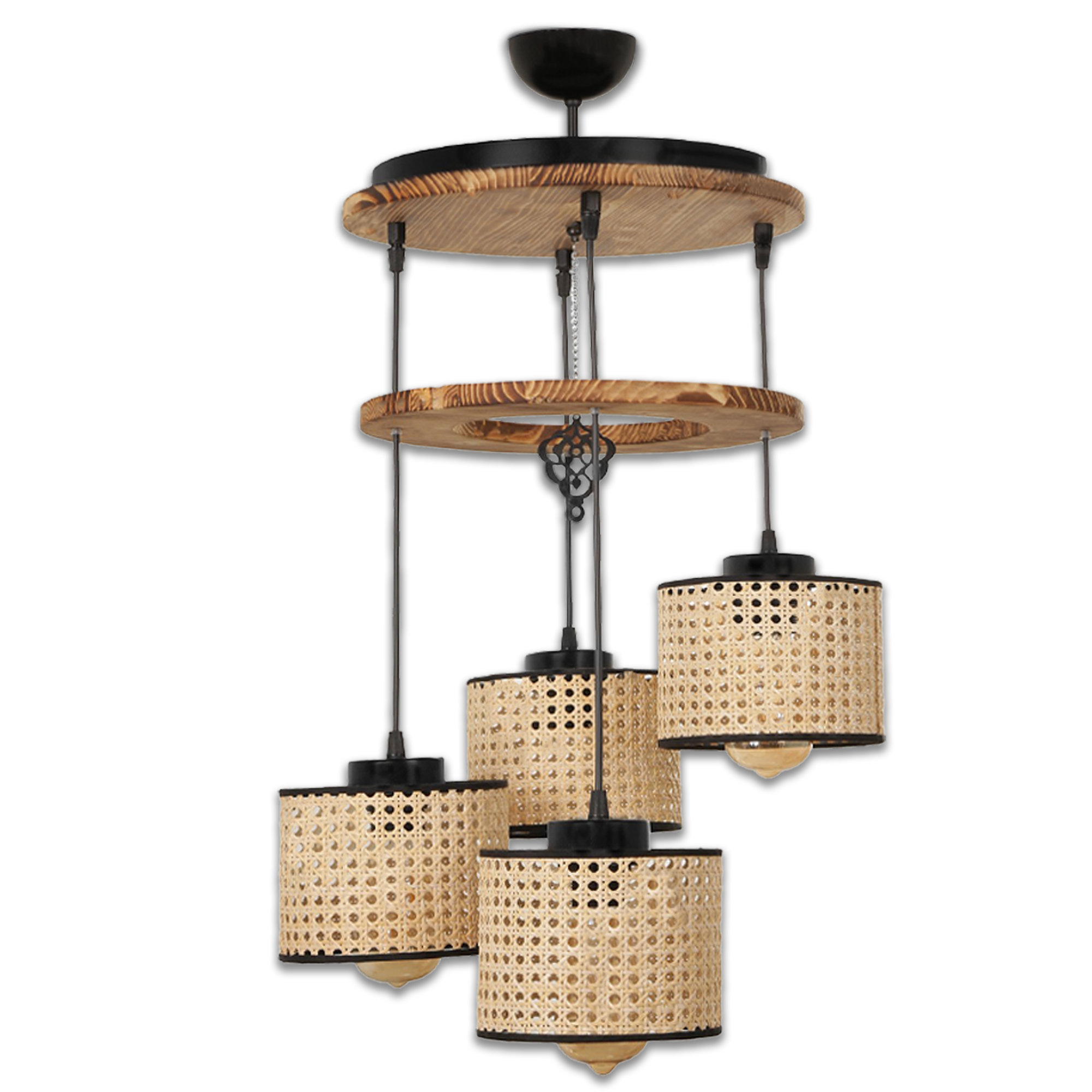Bayou Breeze Adjustable Height 2 Tiers Wooden Body Cluster Pendant ...