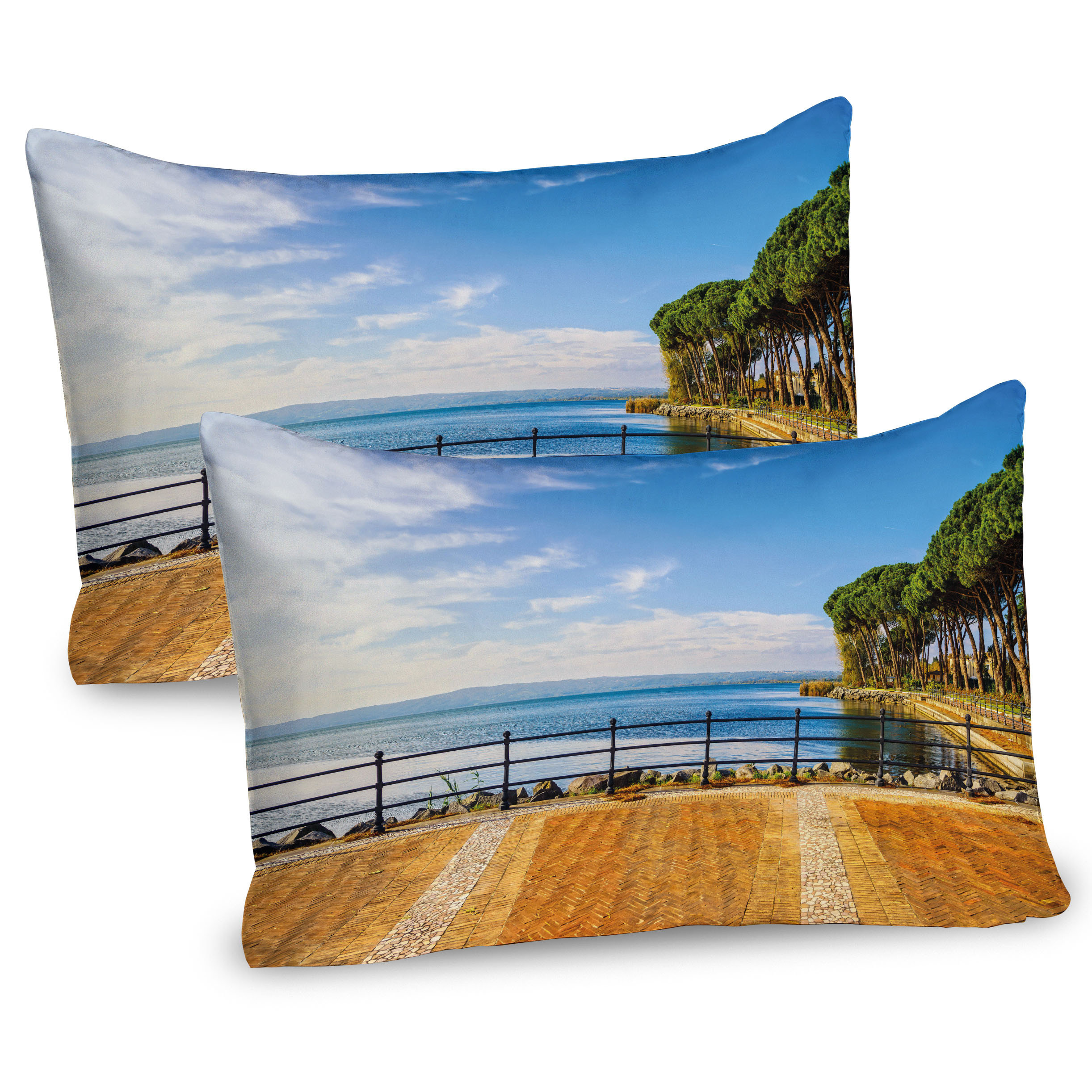 Ambesonne Italian Pillow Sham 2 Pack Bolsena Lake Italy View Blue and ...