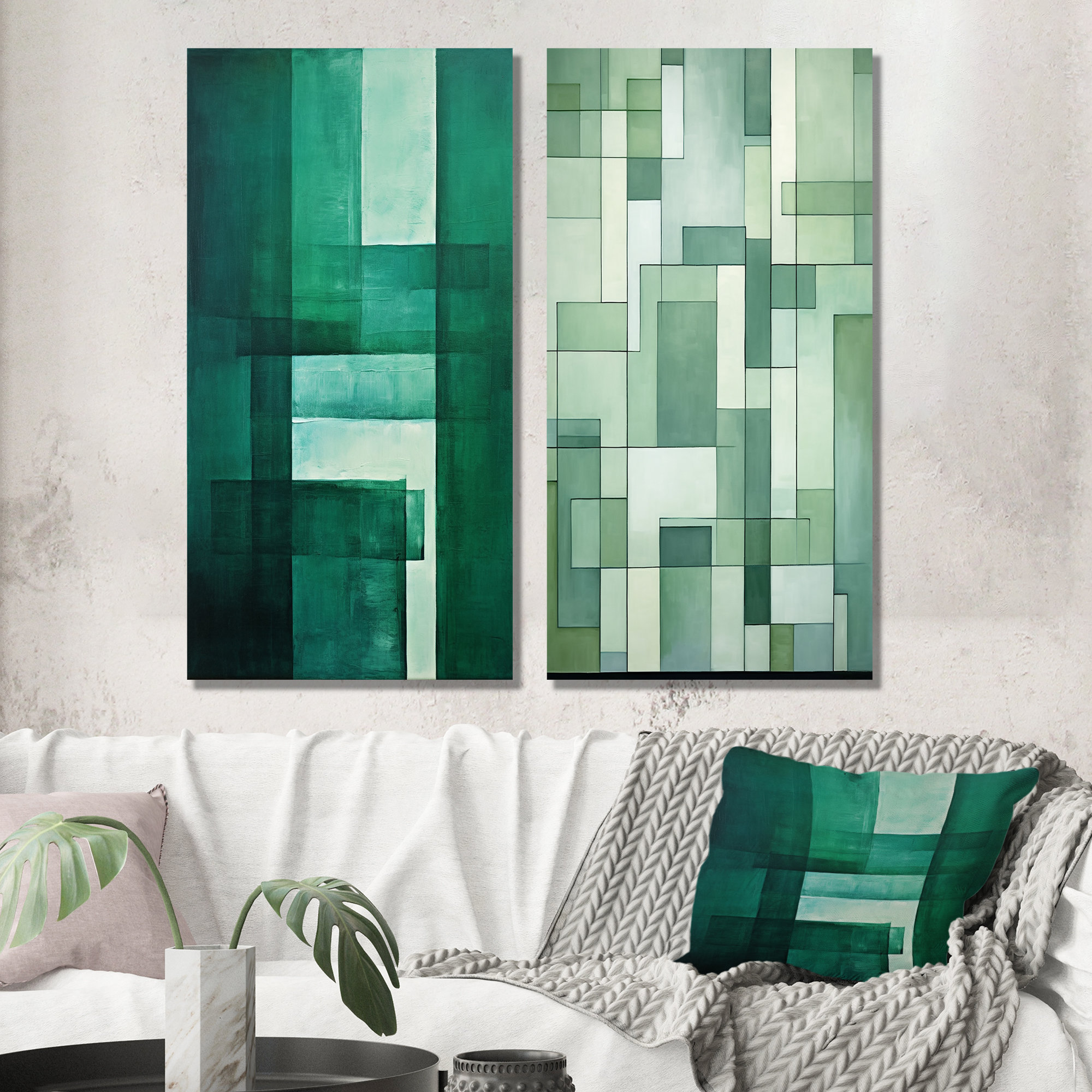 Latitude Run® Green Cubic Line Art Deco - Abstract Geometric Canvas Art ...
