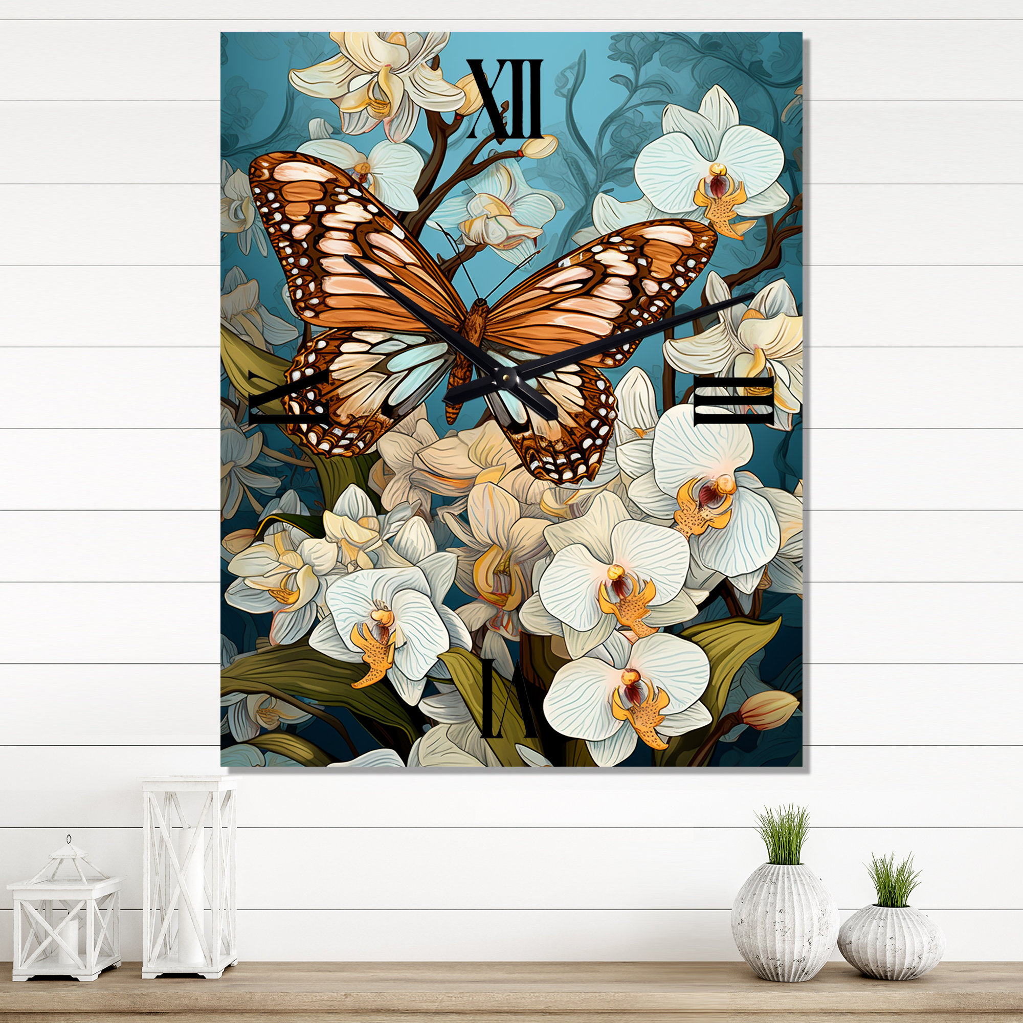 Design Art Gracious Brown Butterfly On Orchids Retro III - Animals ...