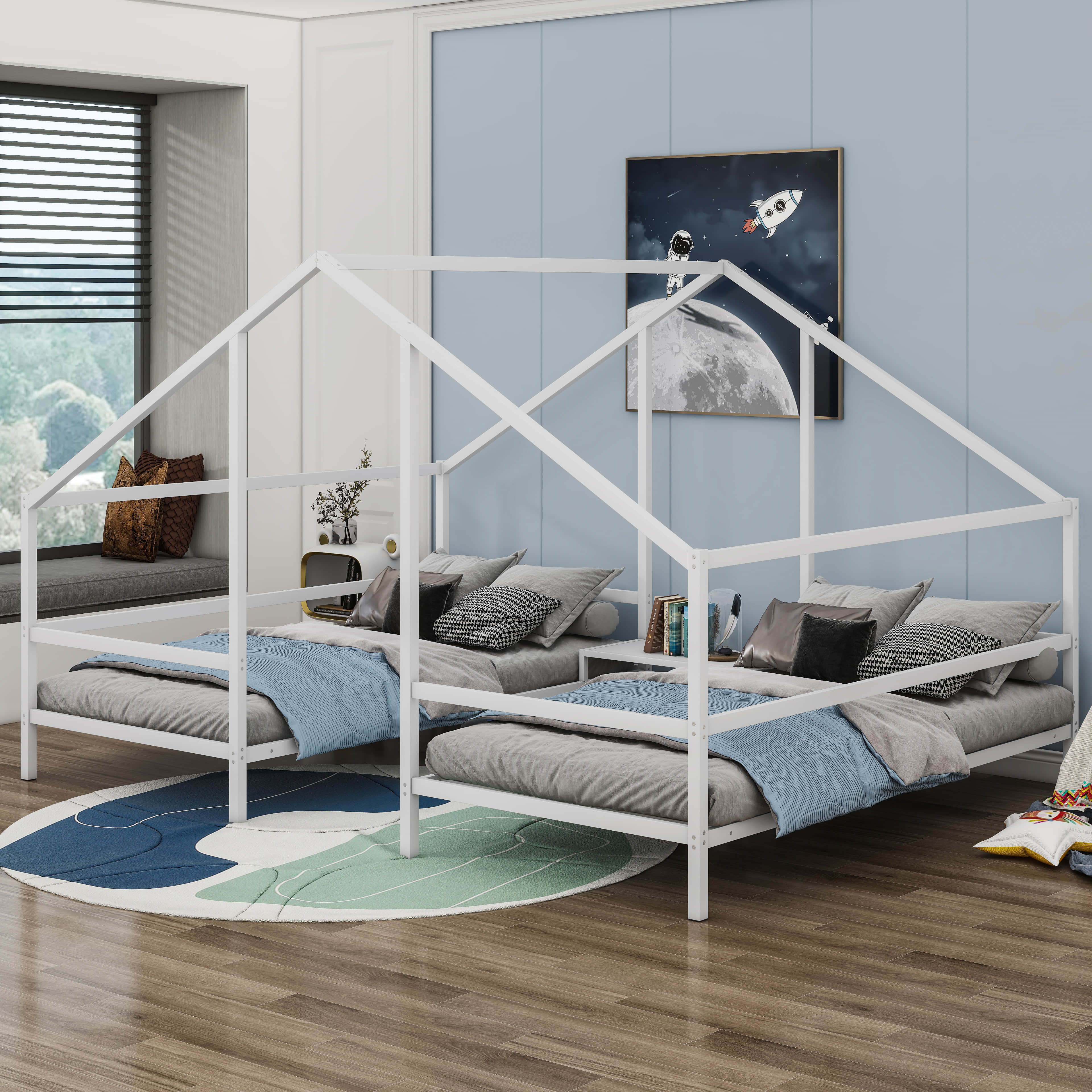 Harper Orchard Metal Double Twin Size Triangular House Beds With Built ...