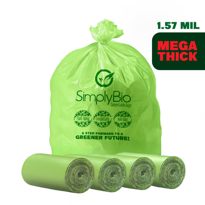 Simply Bio Compostable Trash Bags, Flat Top Heavy-Duty 1.57 Mil., Large ...