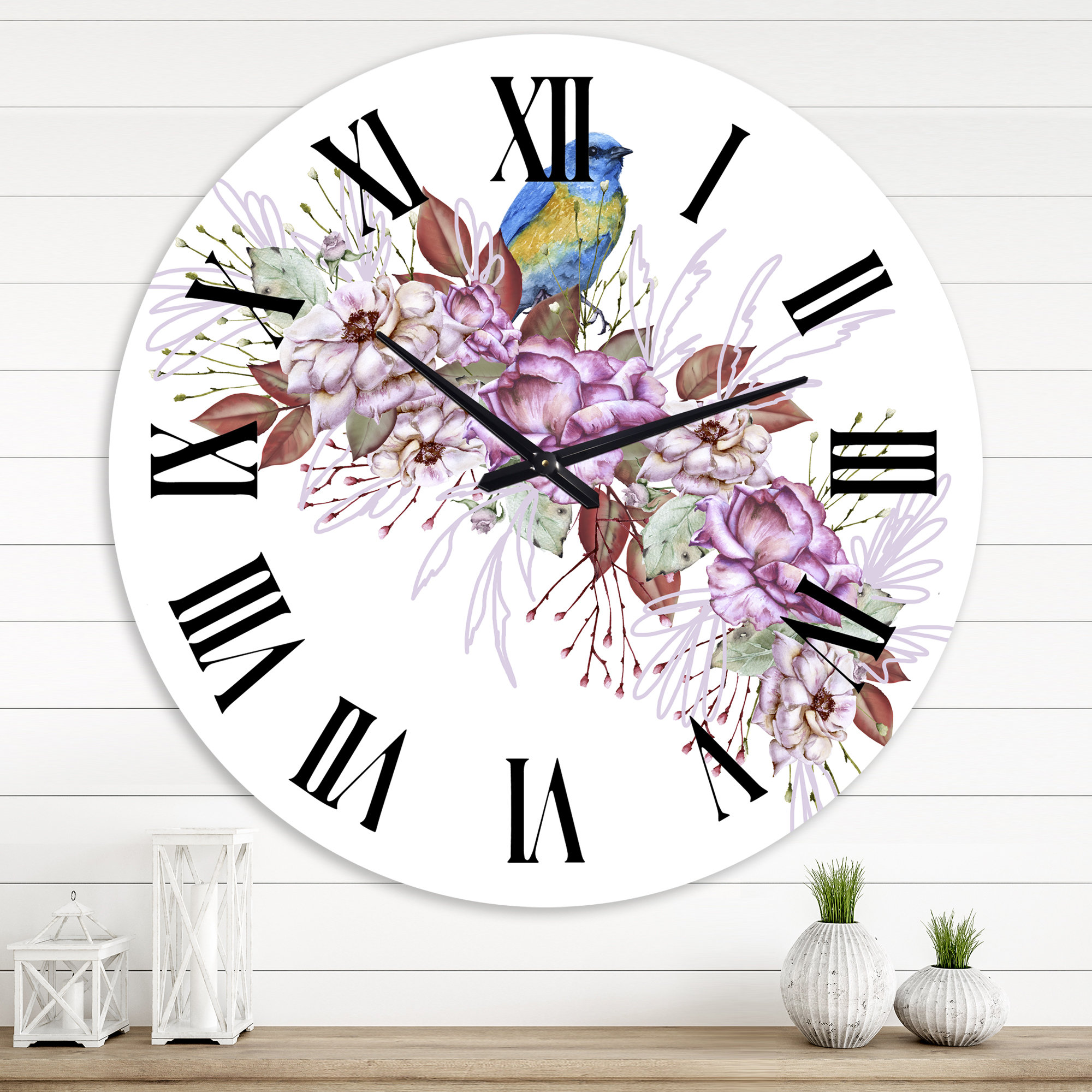 East Urban Home Little Blue Bird Sitting On A Branch of Flowers ...