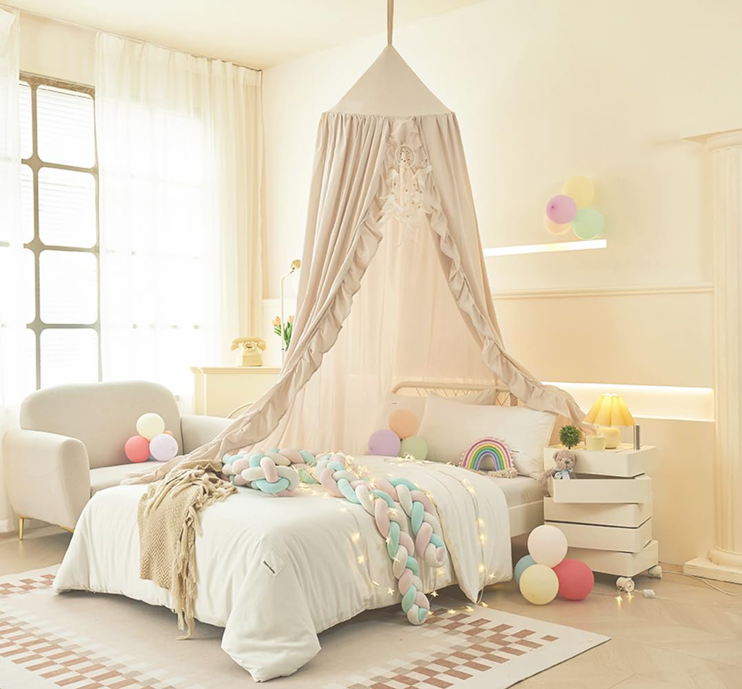 one Bed Canopy For Girls,Ruffled Canopy Bed Curtains Kids Canopy For ...