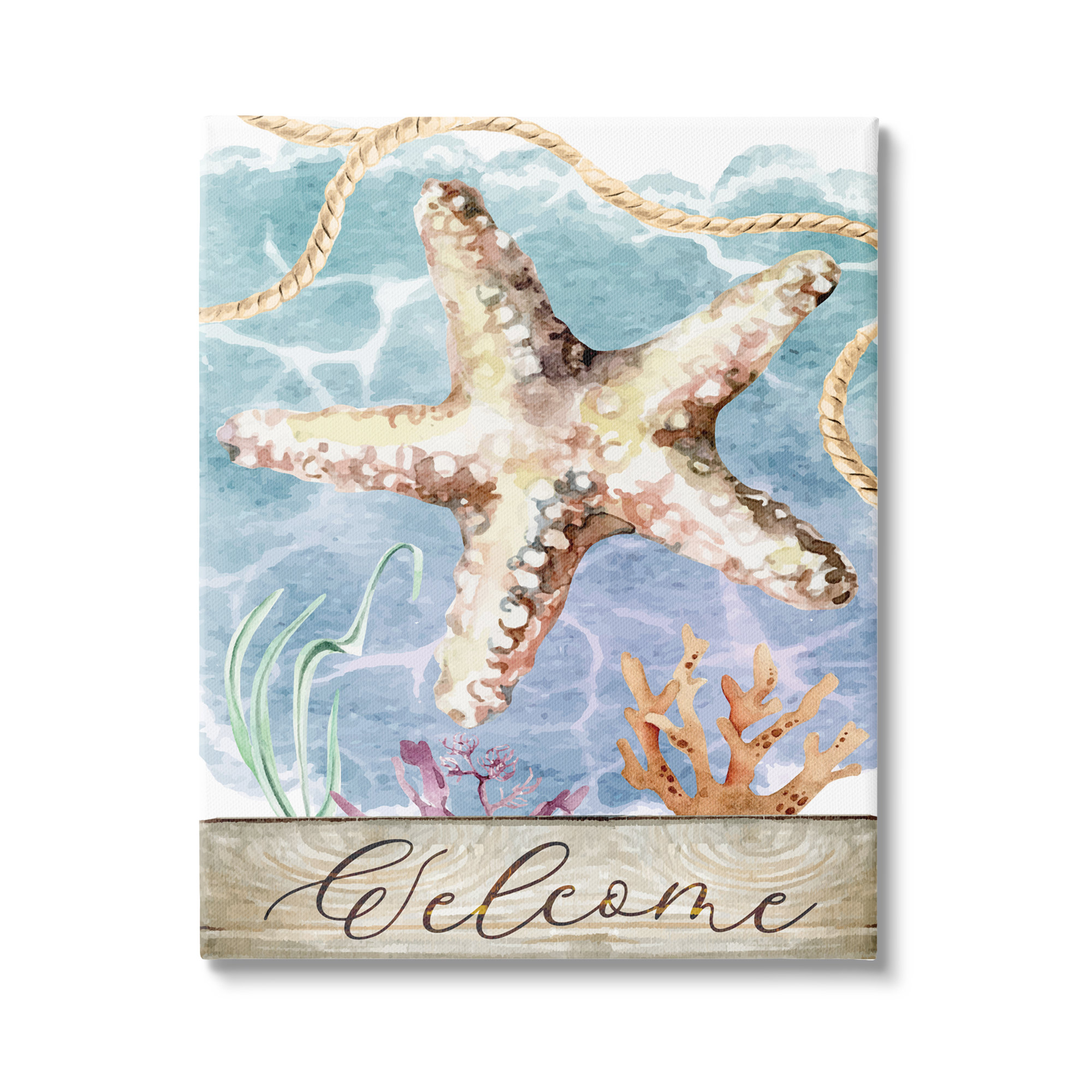 Stupell Industries Aquatic Beach Welcome Starfish Canvas Wall Art By ND ...