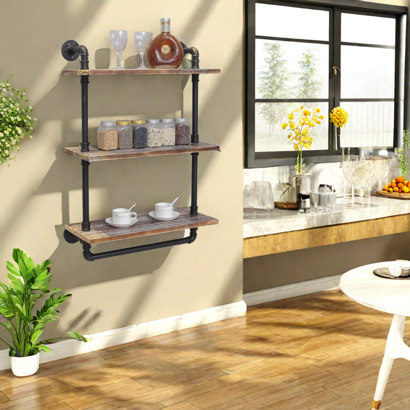 Williston Forge Industrial Pipe Floating Shelves With Towel Bar, 24 ...