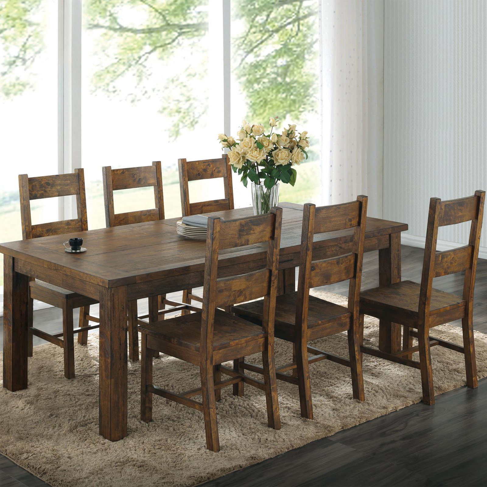 Millwood Pines Casidy 7 - Piece Rectangular Dining Set in Brown | Wayfair