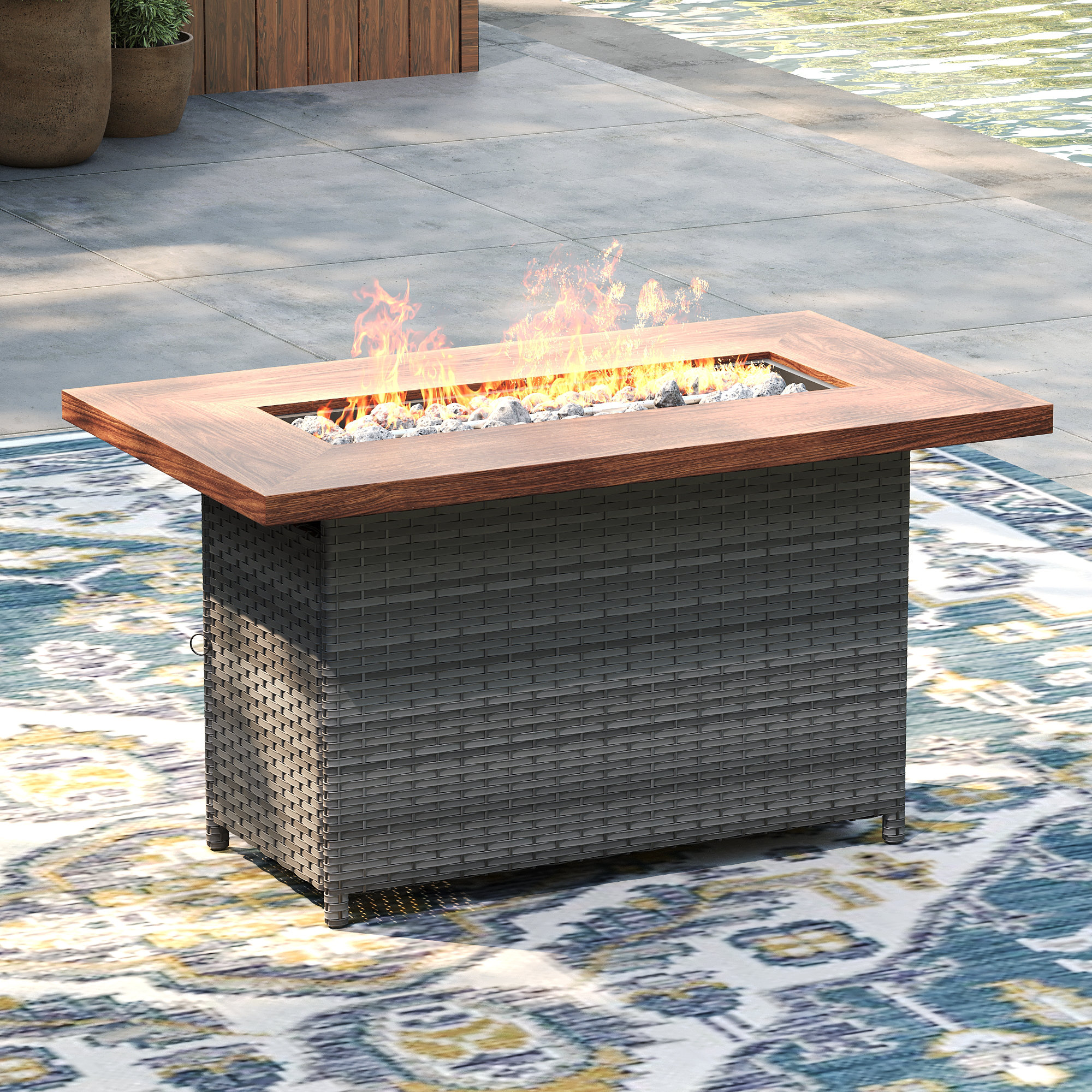 Latitude Run® Rattan Firepit Table | Wayfair