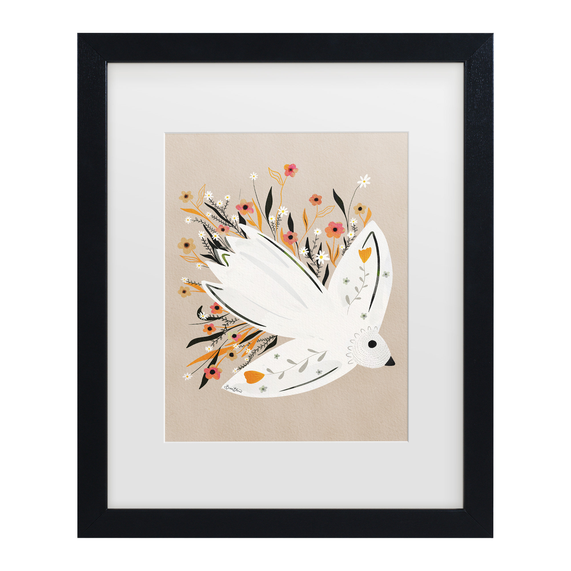 Trademark Fine Art Baroo Bloom Seagull In Flowers Illustration Matted Framed Art | Wayfair