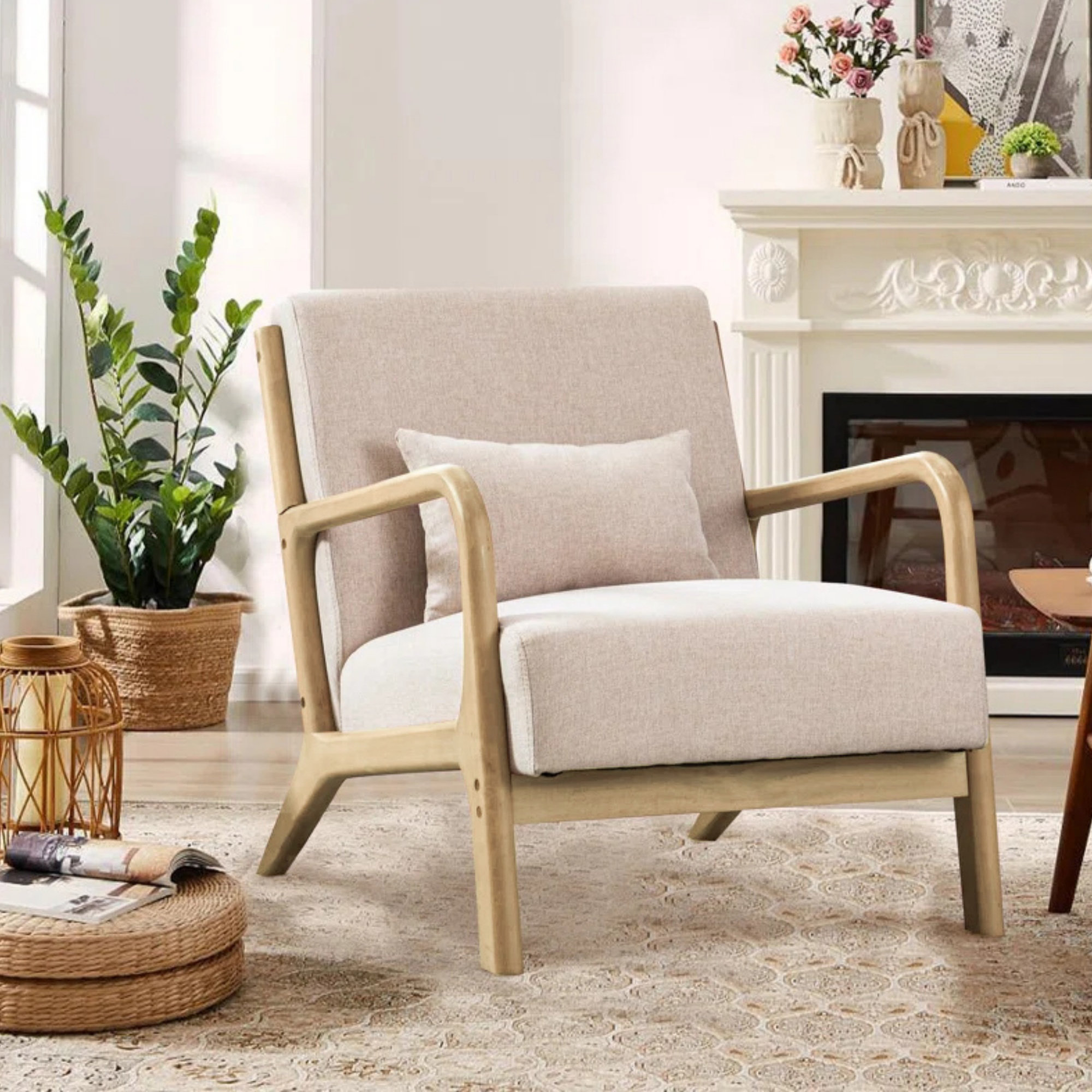 Sand & Stable Hertford 26" Wide Mid Century Upholstered Solid Wood ...